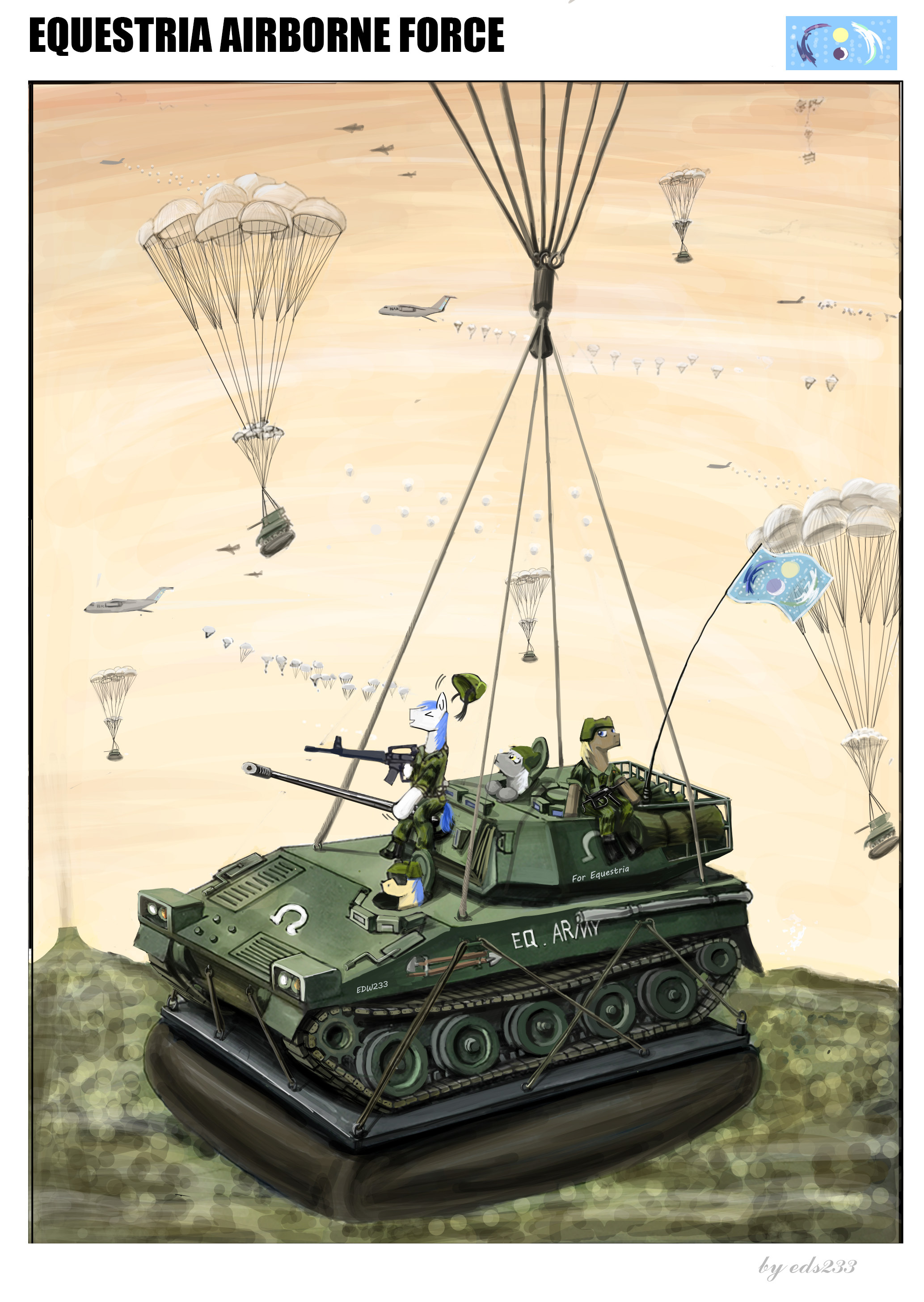 #2912124 - safe, artist:eds233, earth pony, pony, equestrian flag, gun ...