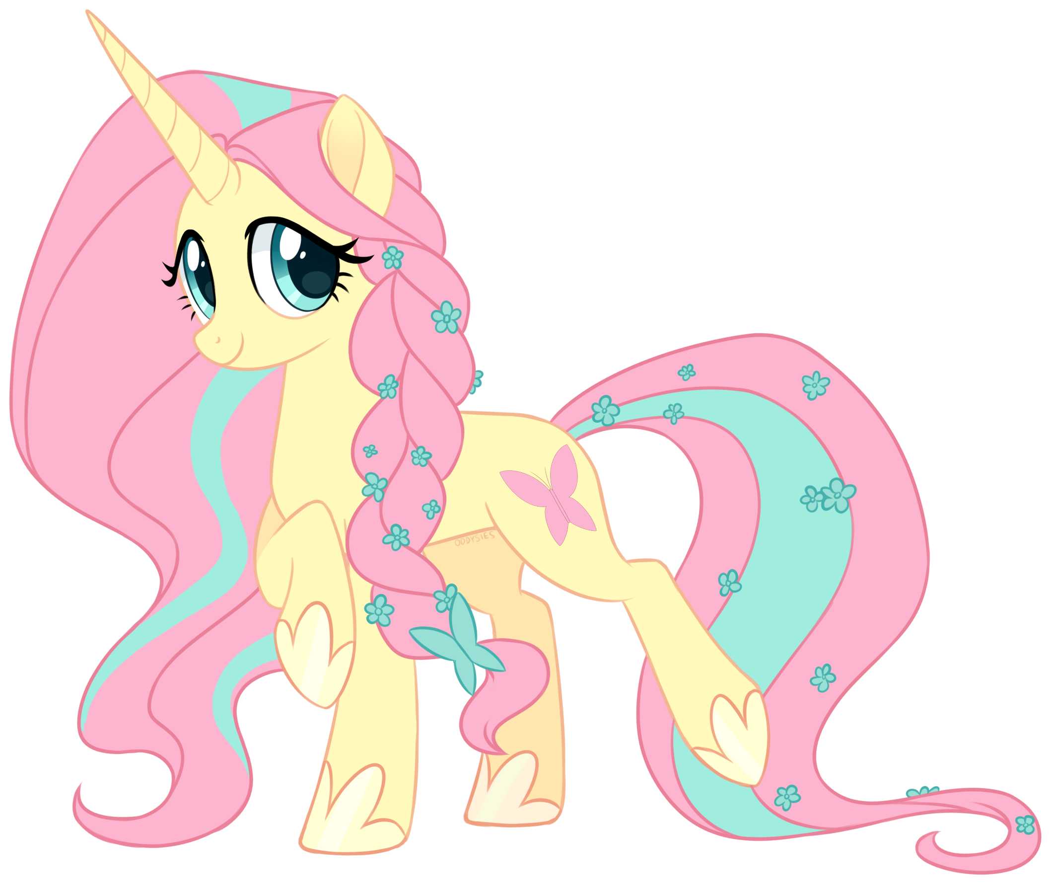 #2918911 - safe, artist:oddysies, fluttershy, pony, unicorn, g4, braid ...