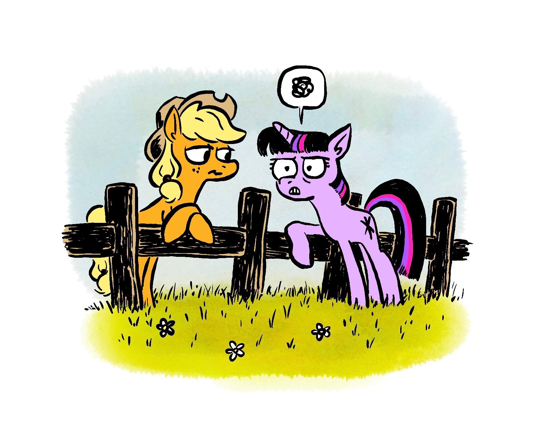 #2928918 - safe, artist:horsewizardart, applejack, twilight sparkle ...