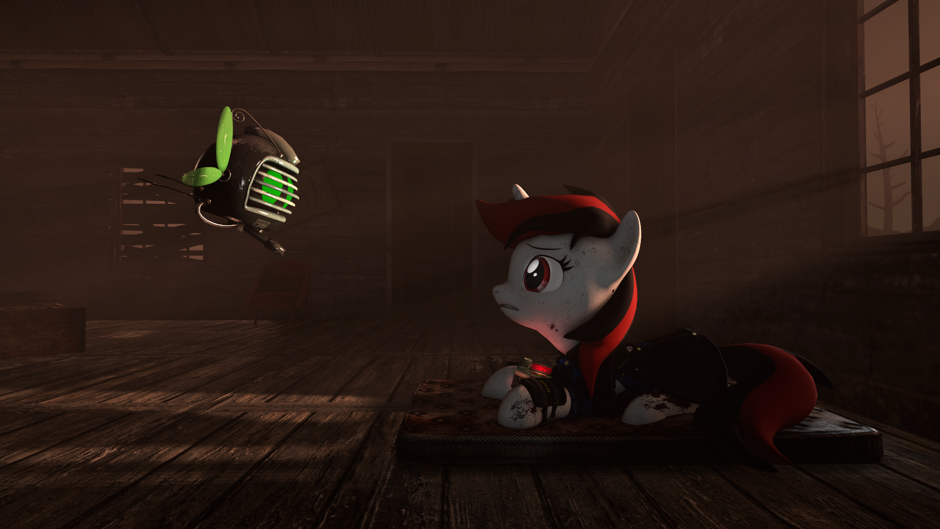 #2931970 - semi-grimdark, artist:skyarrow, oc, oc:blackjack, oc:watcher, pony, unicorn, fallout ...