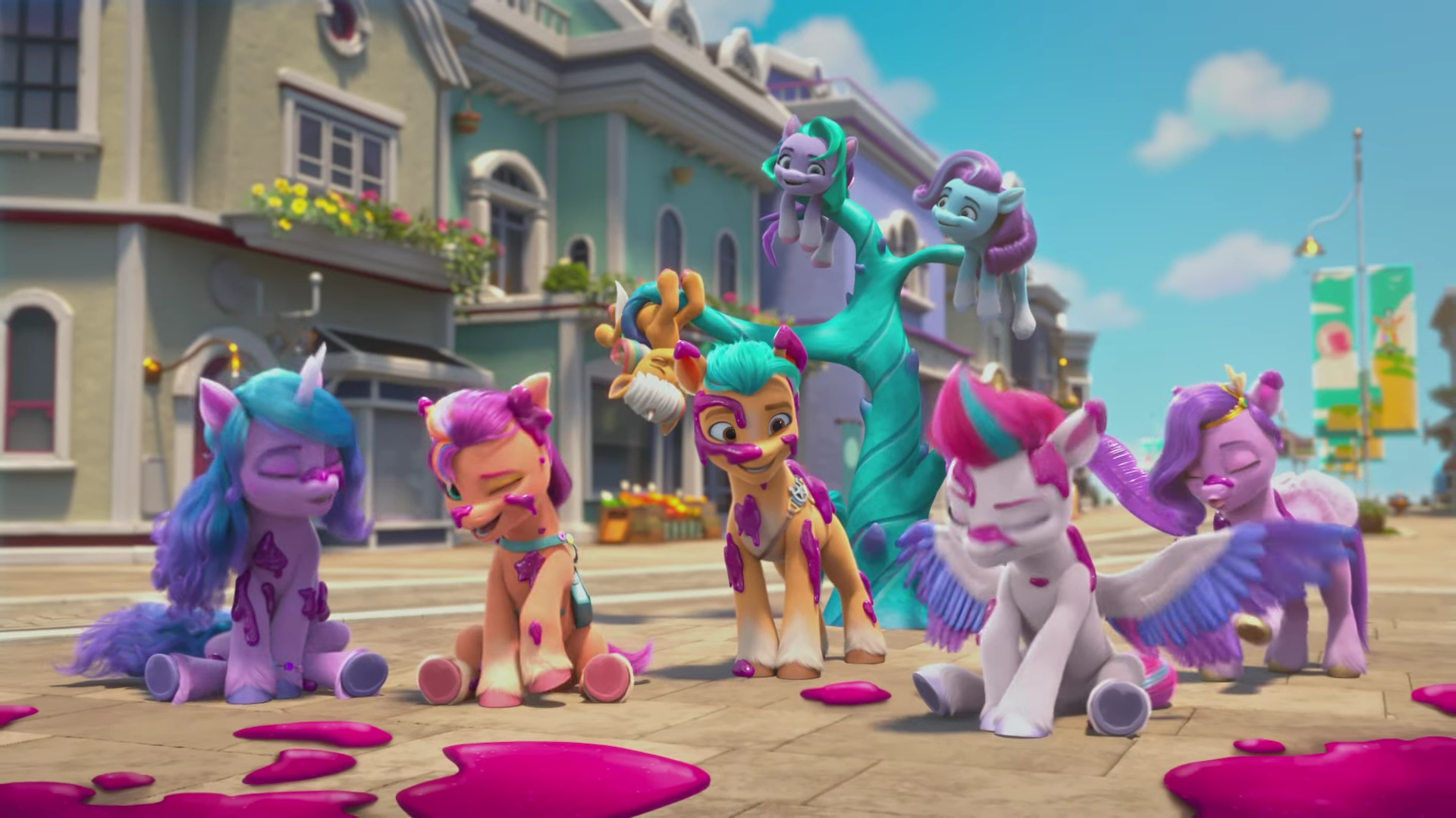 #2952912 - safe, screencap, glory (g5), hitch trailblazer, izzy moonbow, peach fizz, pipp petals ...