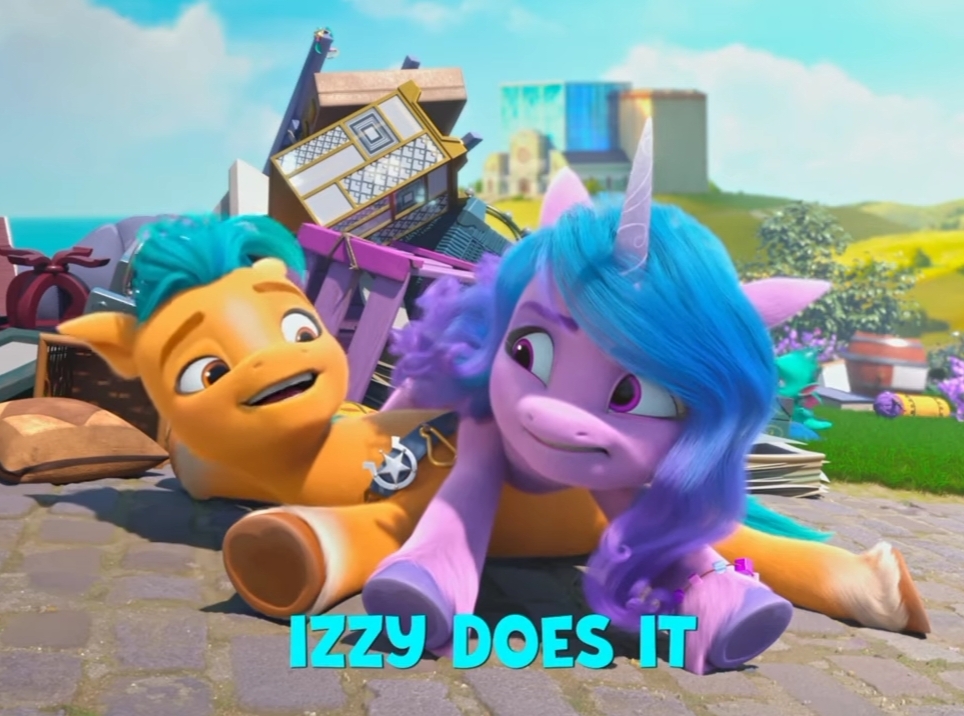 #2955943 - safe, screencap, hitch trailblazer, izzy moonbow, earth pony, pony, unicorn, g5, izzy ...