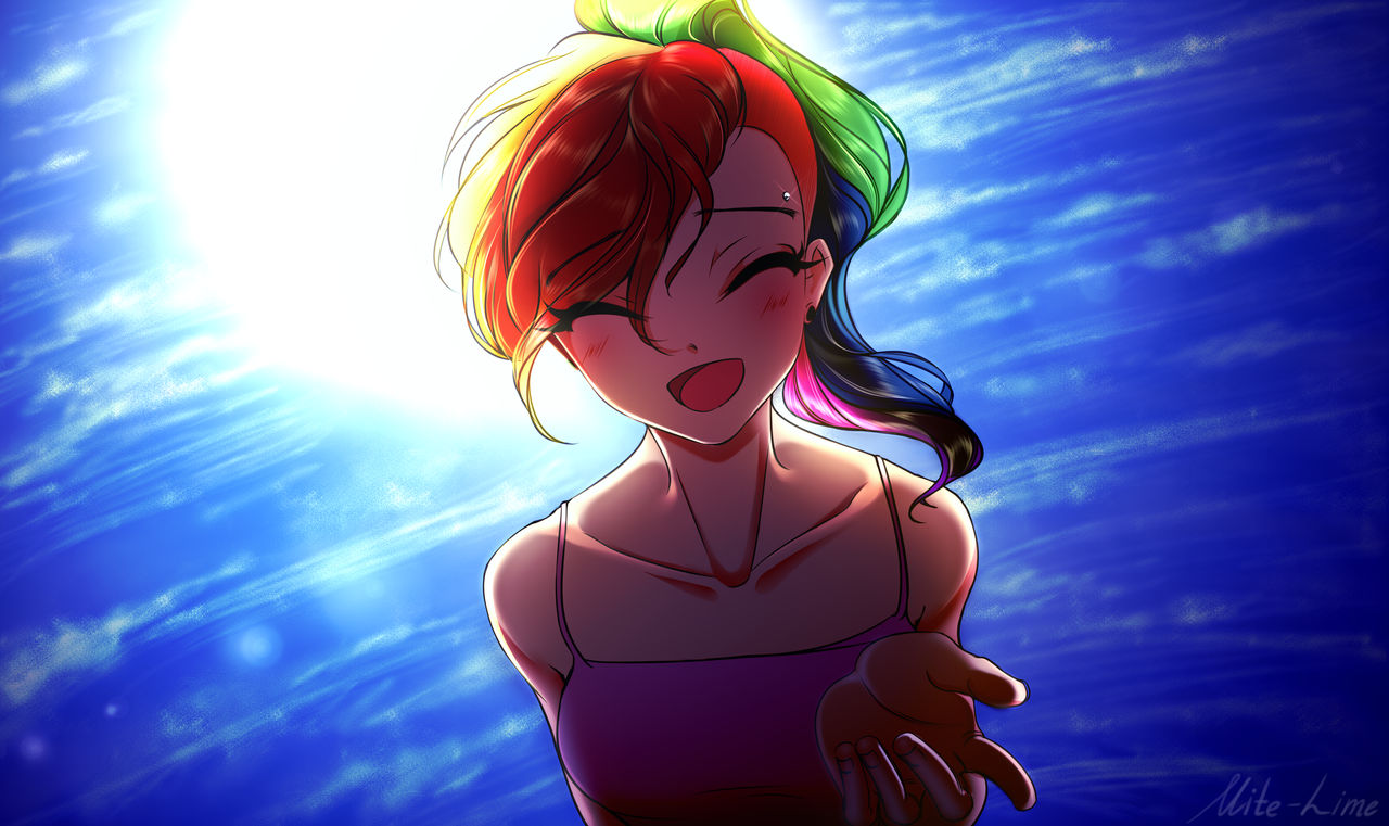 #2956978 - safe, artist:mite-lime, rainbow dash, human, bare shoulders ...