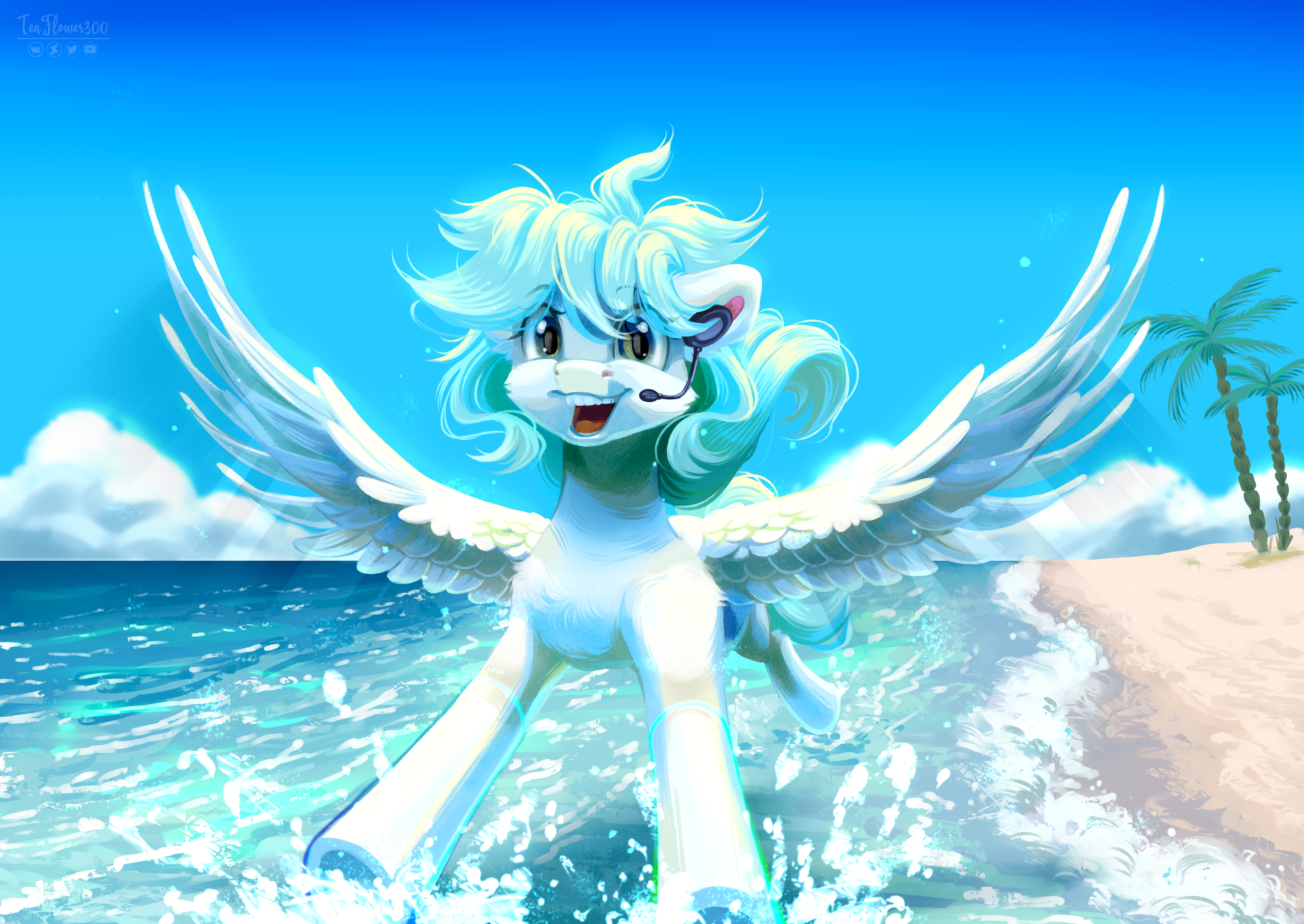 #3026230 - safe, artist:teaflower300, oc, oc only, pegasus, pony, beach ...