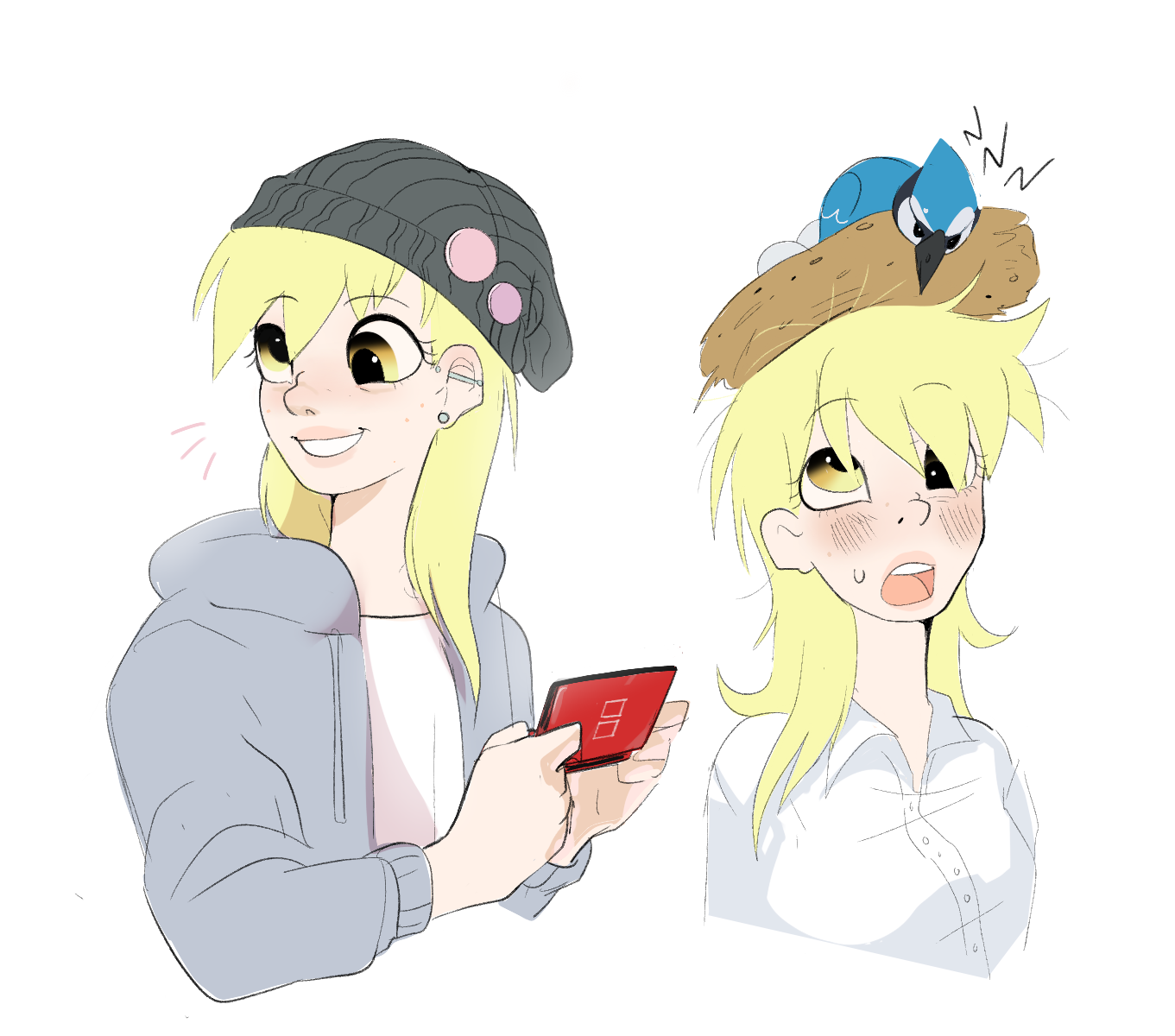 #3030849 - safe, artist:aztrial, derpy hooves, bird, blue jay, human ...