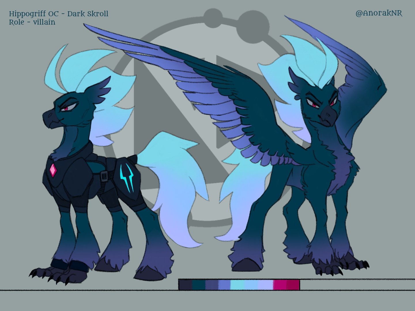 #3023503 - safe, artist:anoraknr, oc, oc only, oc:dark skroll, hippogriff, armor, coat markings ...