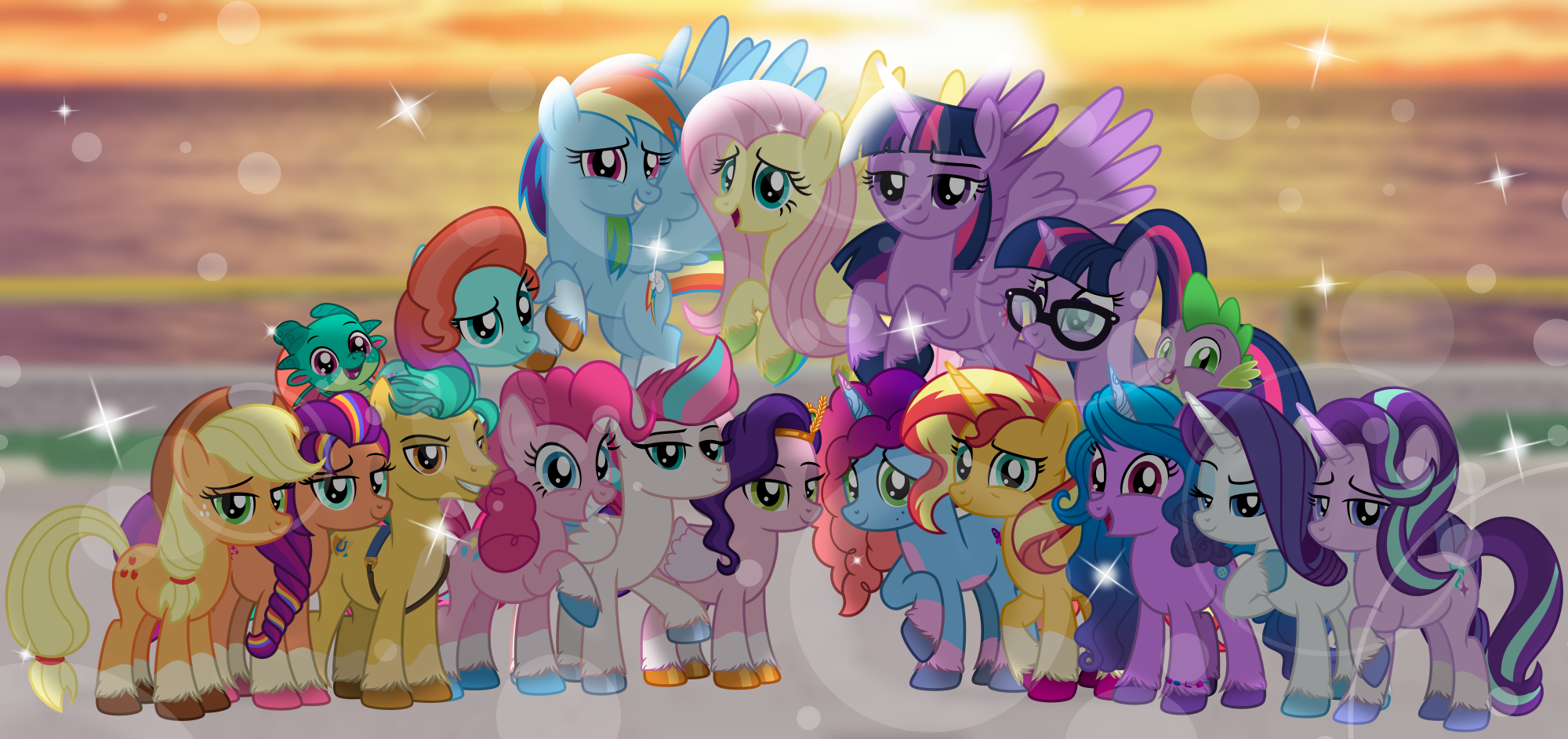 #3216515 - safe, artist:emeraldblast63, applejack, fluttershy, hitch ...