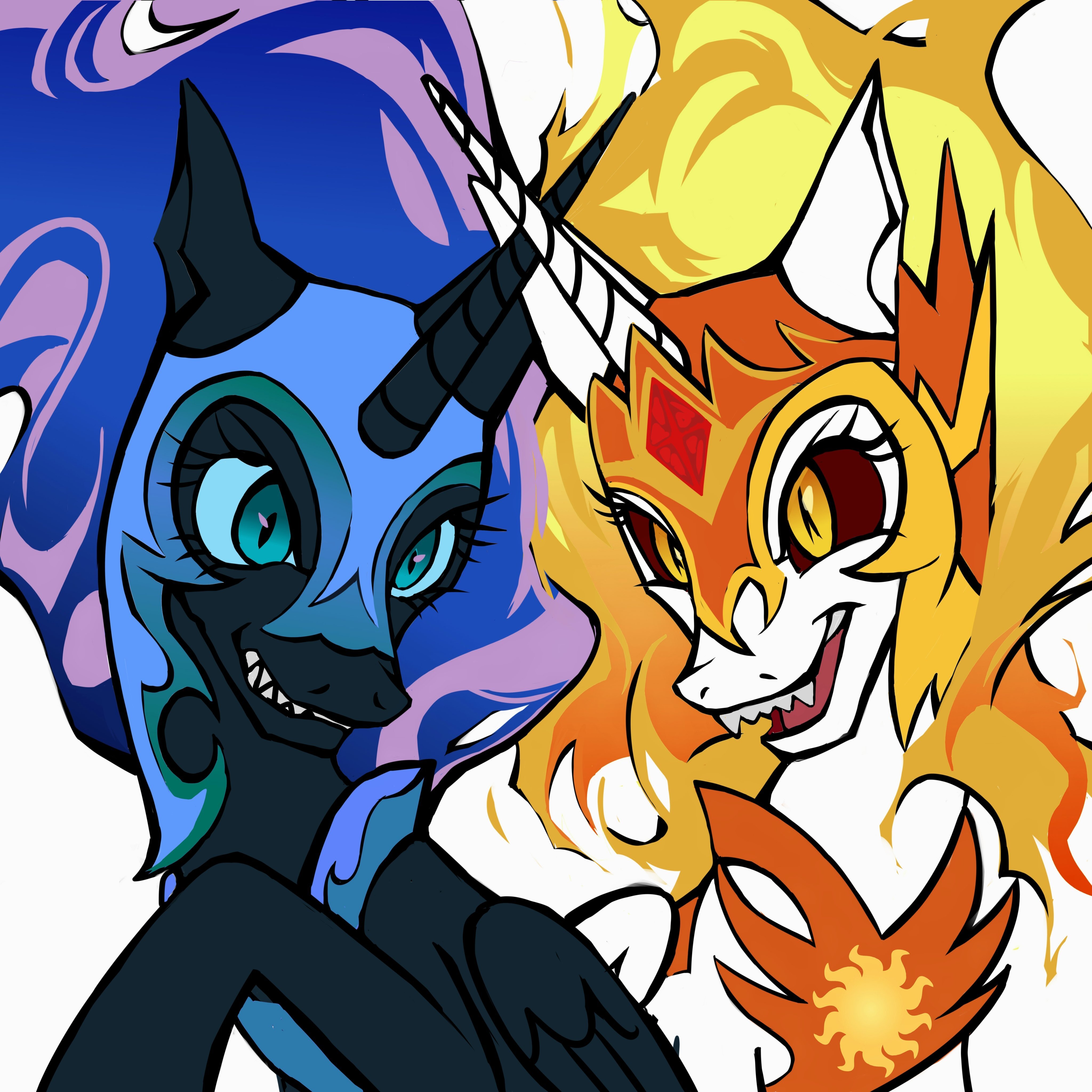 #3217376 - safe, artist:qianhe498, daybreaker, nightmare moon, alicorn ...