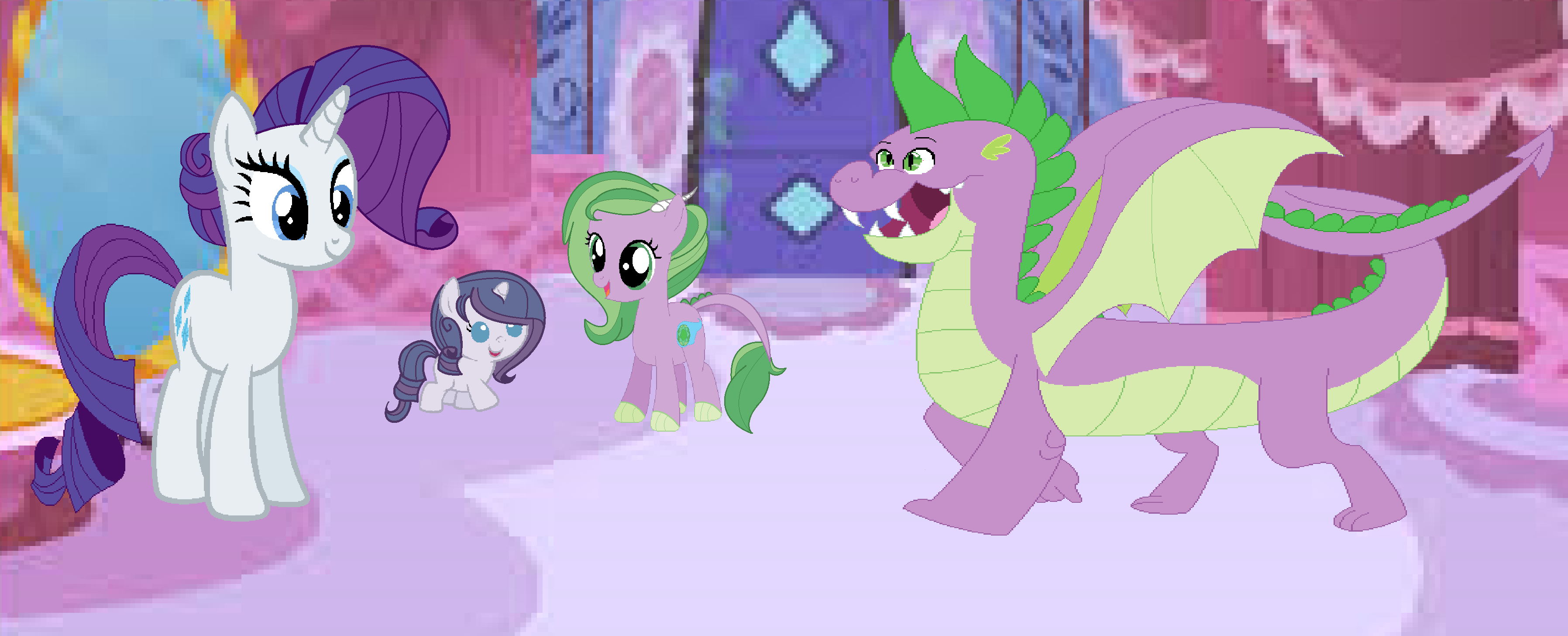 #3219414 - safe, artist:princessfloriana, rarity, spike, oc, dracony ...