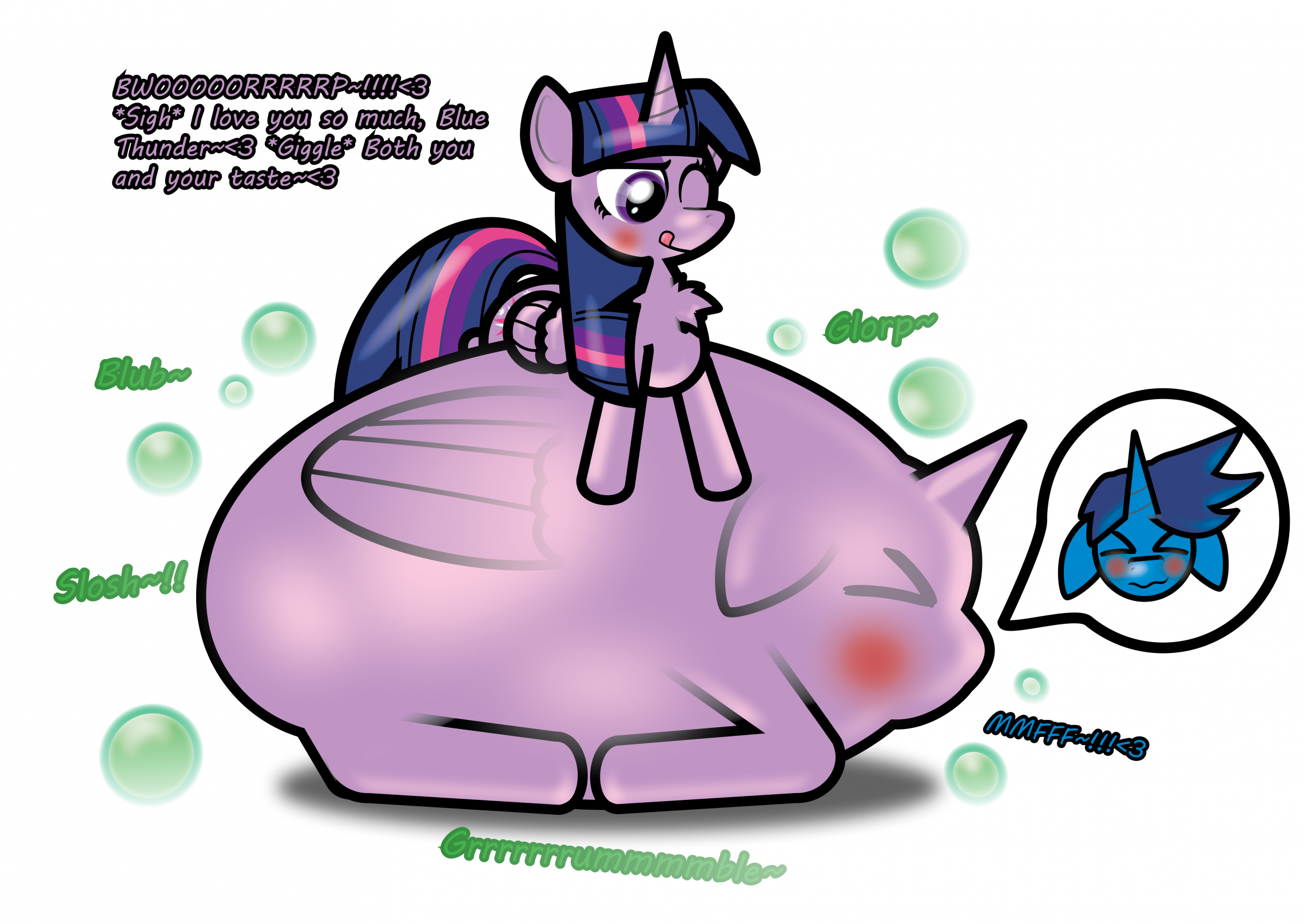 #3221857 - suggestive, artist:fancy_blue, twilight sparkle, oc, oc:blue thunder, alicorn, pony ...