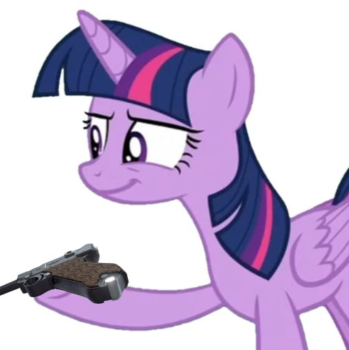 #3226167 - safe, twilight sparkle, alicorn, pony, g4, gun, luger, meme ...