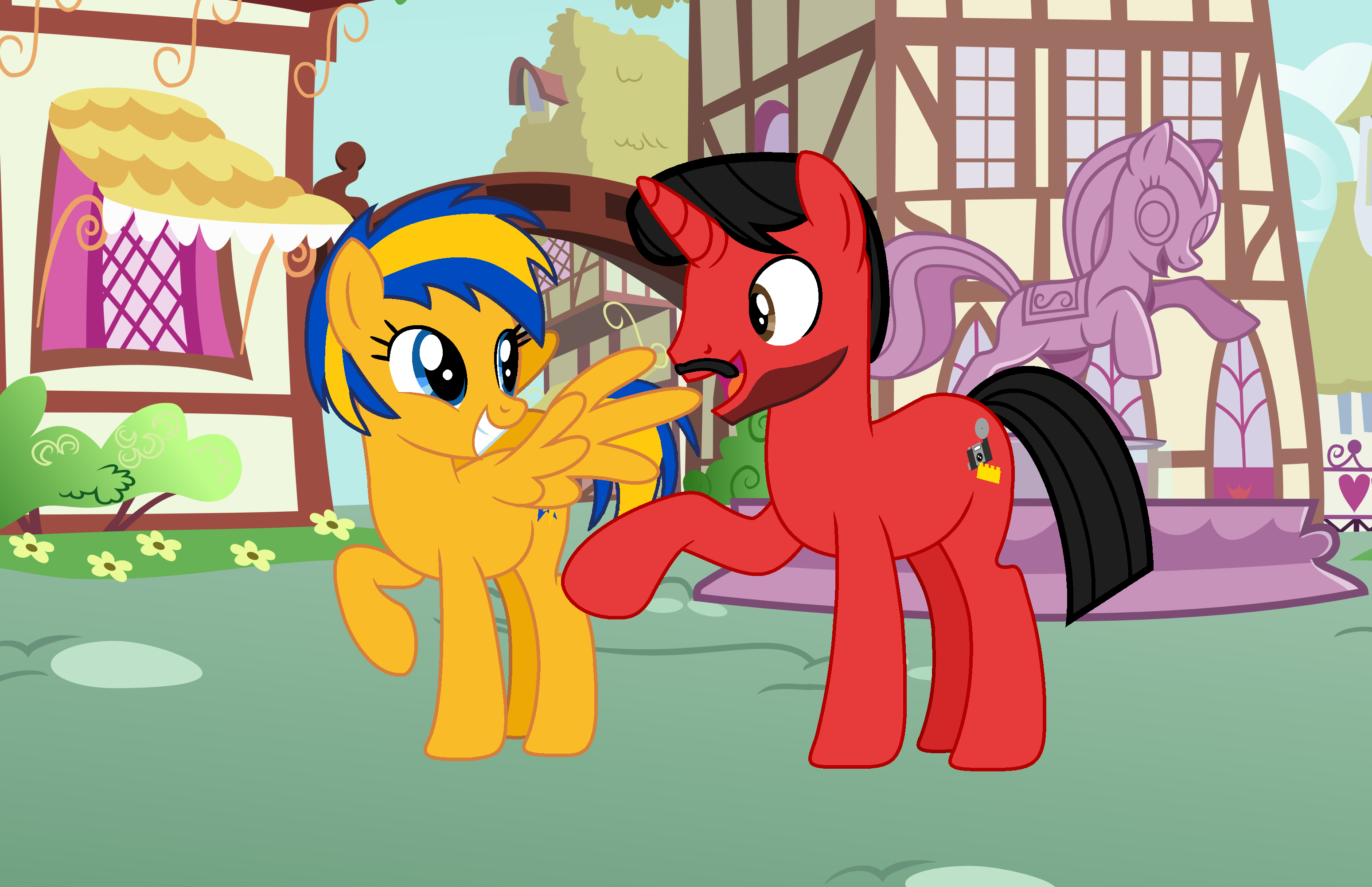 #3229286 - safe, artist:mickey1909, oc, oc only, oc:flare spark, oc:mickey motion, pegasus, pony ...