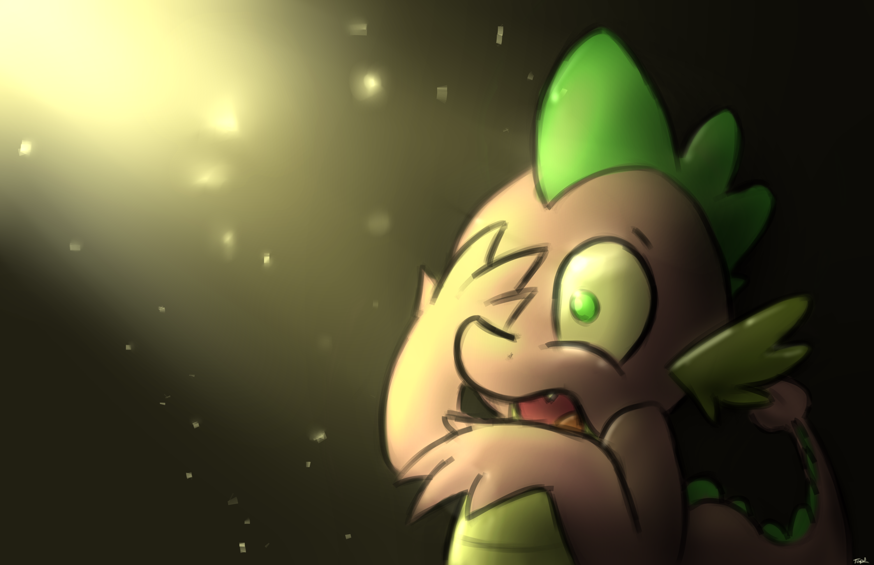 #3211814 - safe, artist:taps, spike, dragon, covering face, crepuscular ...