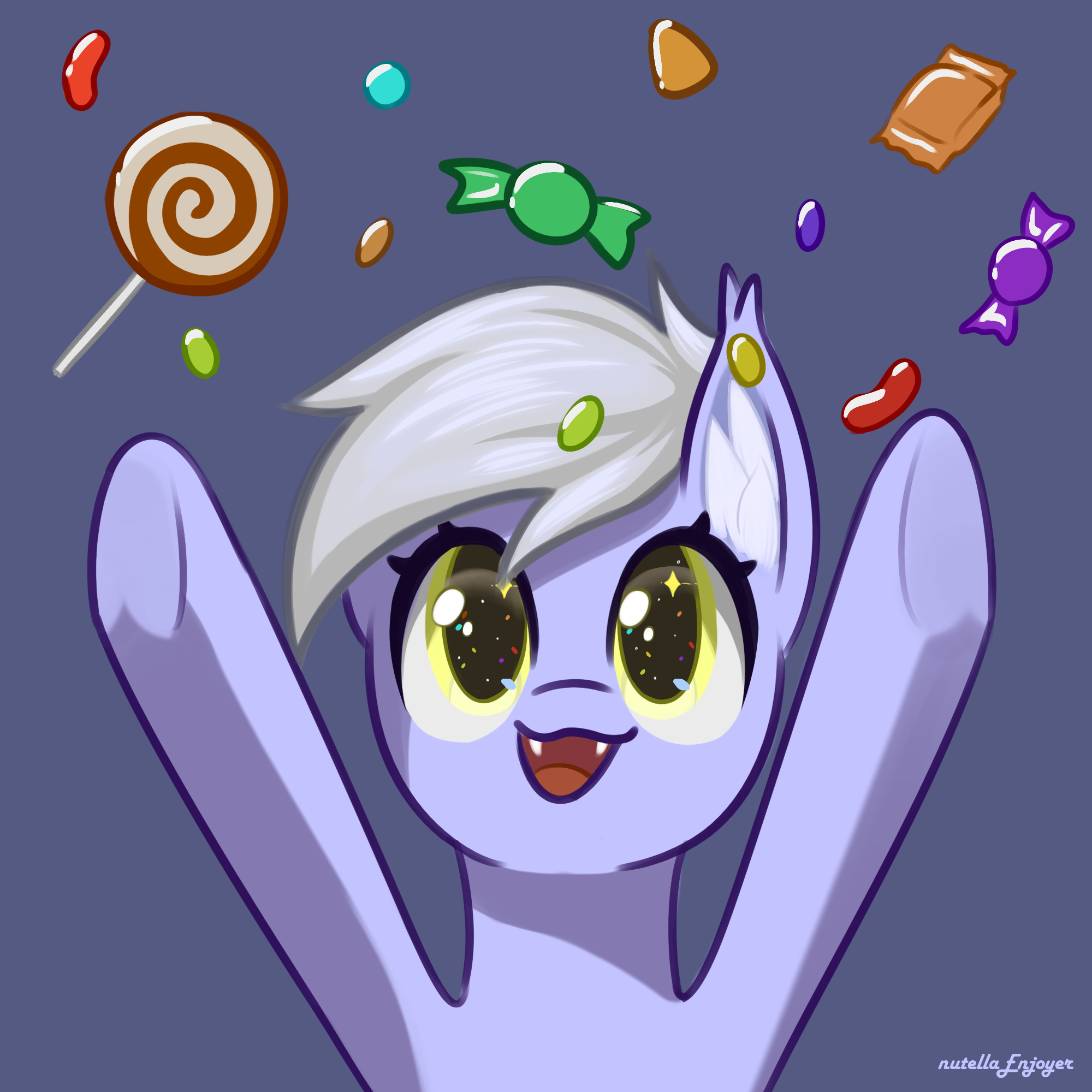#3230714 - safe, artist:nutellaenjoyer, bat pony, pony, candy, cute ...