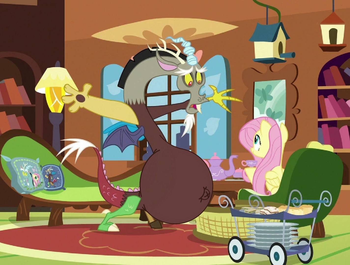 #3214383 - suggestive, artist:ocsda, discord, fluttershy, draconequus ...