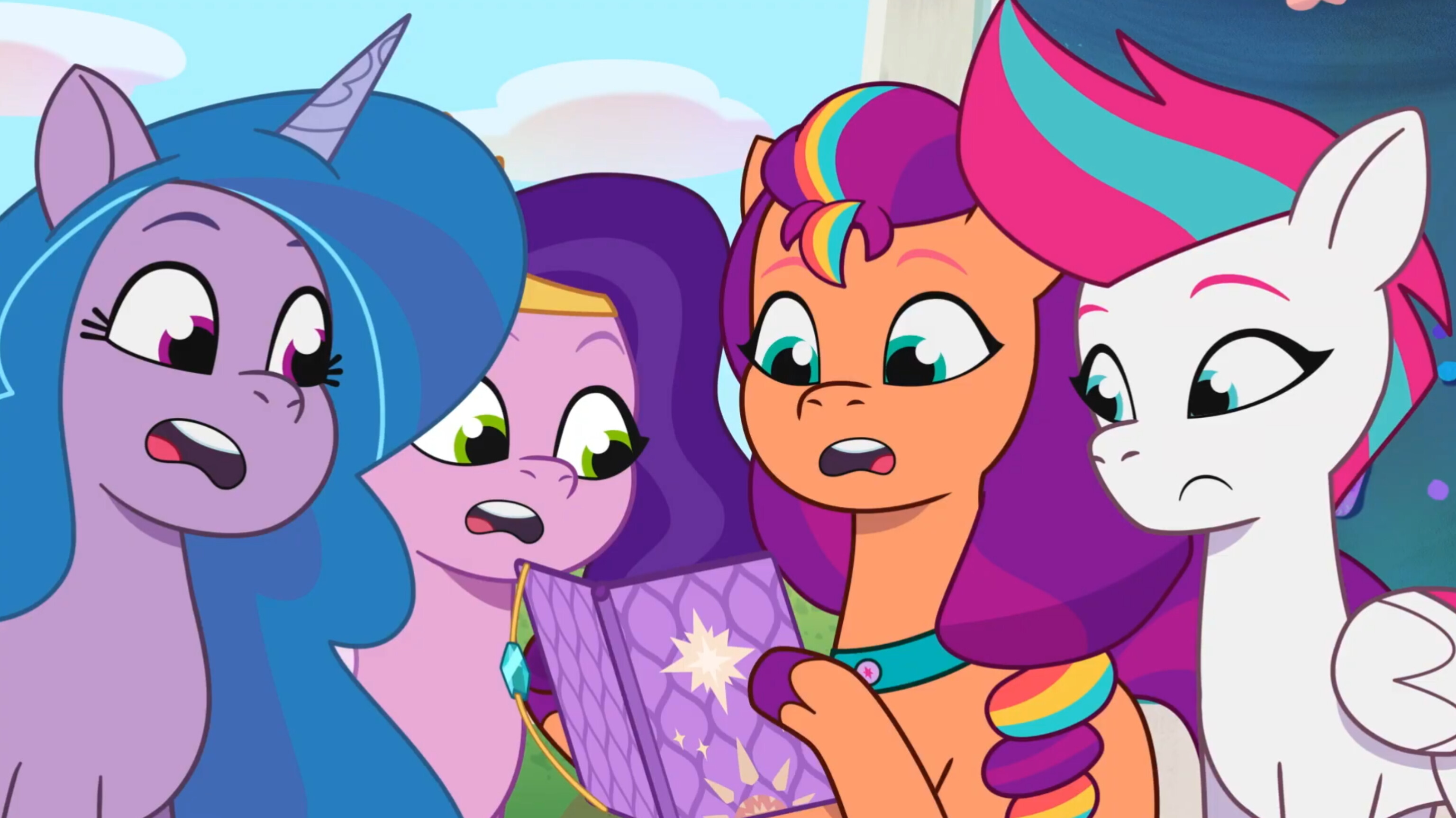 #3246659 - safe, screencap, izzy moonbow, pipp petals, sunny starscout, zipp storm, earth pony ...