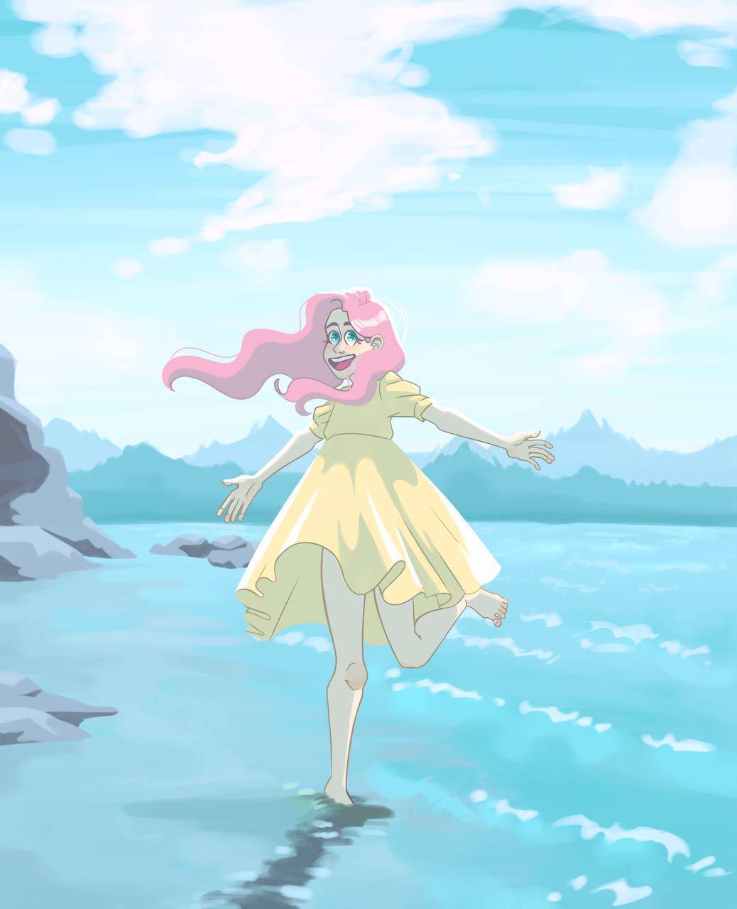 #3249466 - safe, artist:irisikiki, fluttershy, human, g4, barefoot ...