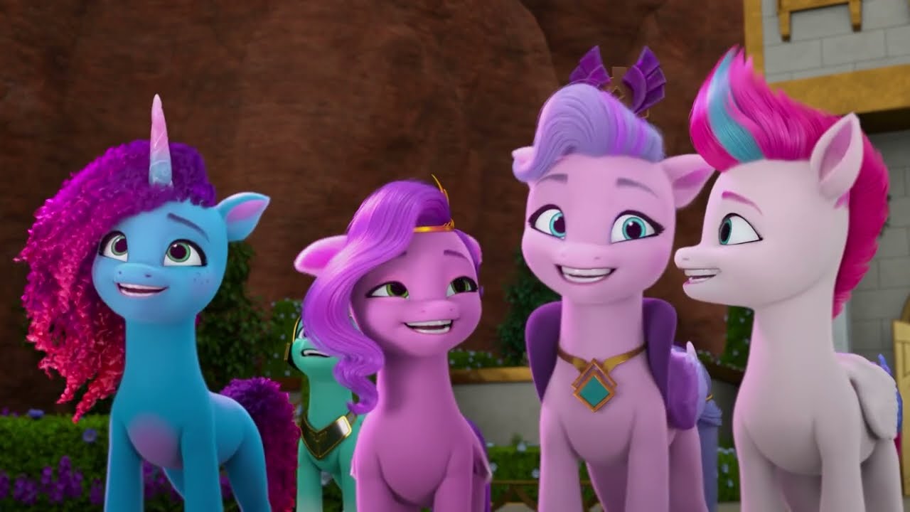 #3249632 - safe, screencap, izzy moonbow, misty brightdawn, pipp petals, queen haven, thunder ...