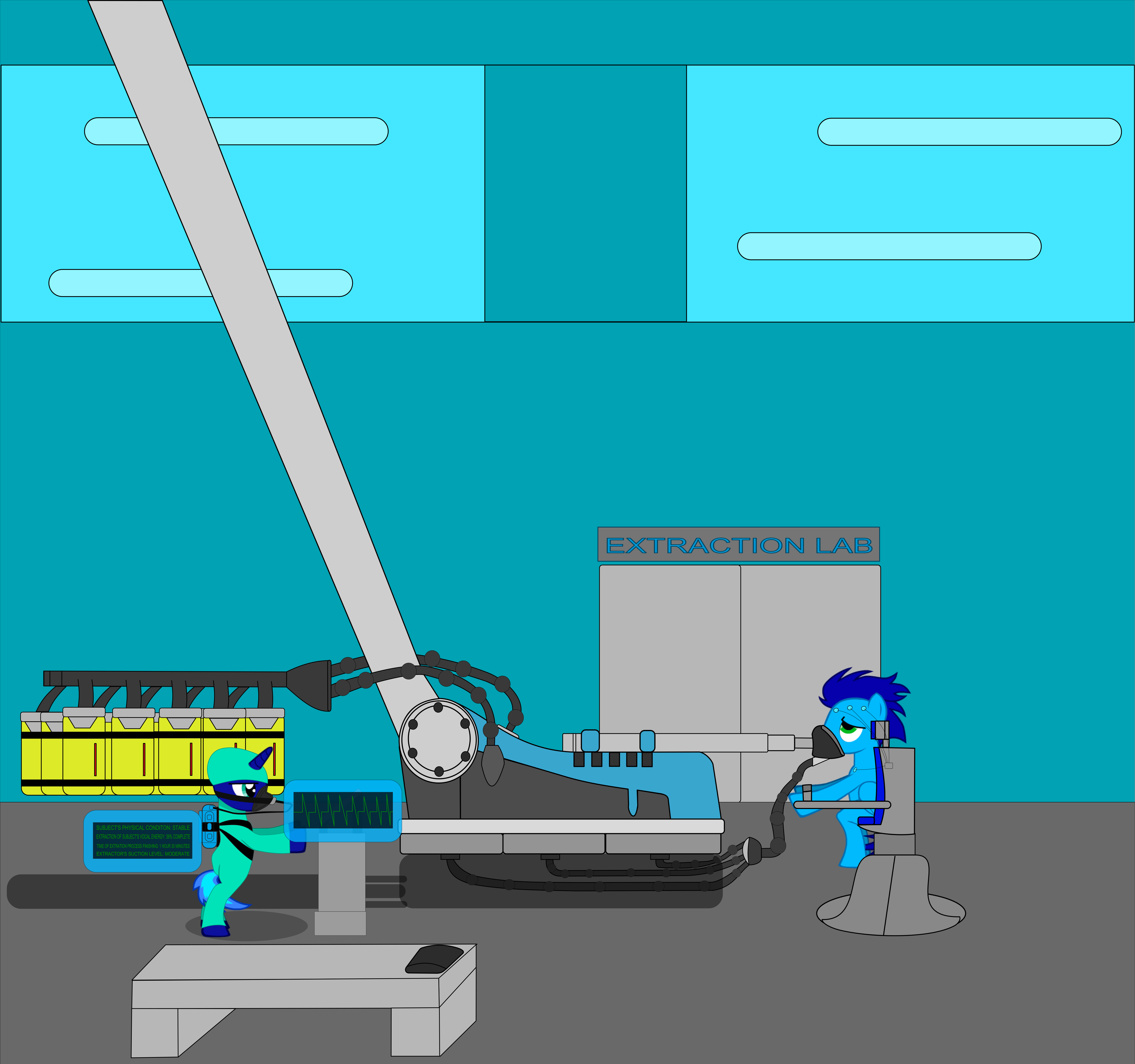 #3250403 - safe, oc, pegasus, pony, unicorn, chair, clothes, experiment, hose, hose bulges ...