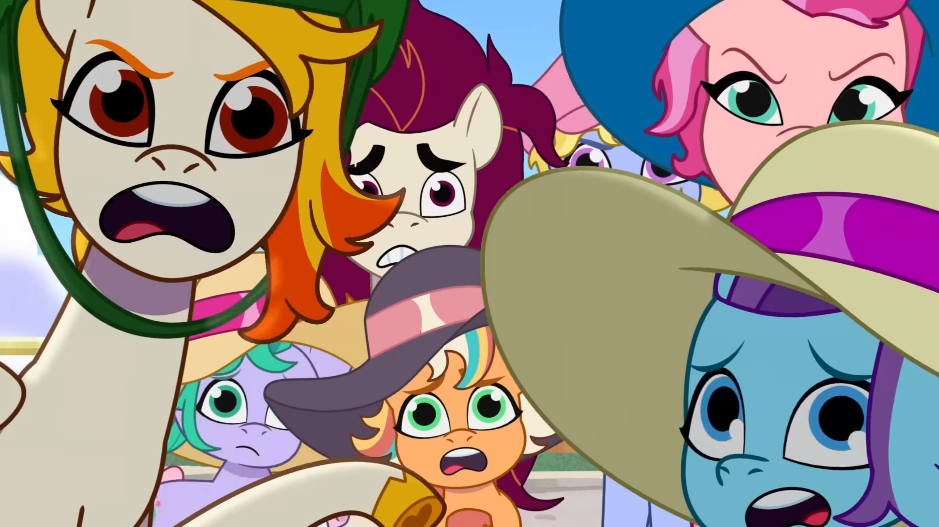 #3232370 - safe, screencap, fifi (g5), flare (g5), glory (g5), peach fizz, rocky riff, seashell ...