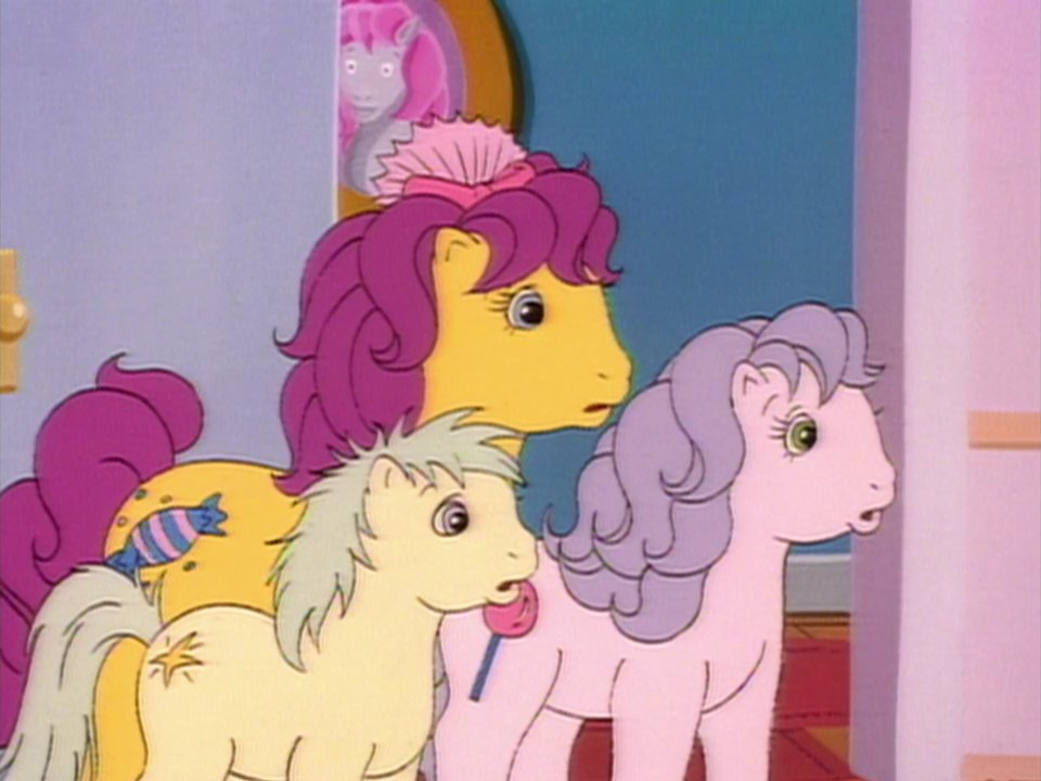 #3233896 - safe, screencap, amber (g1), bon bon (g1), twink (g1), earth ...