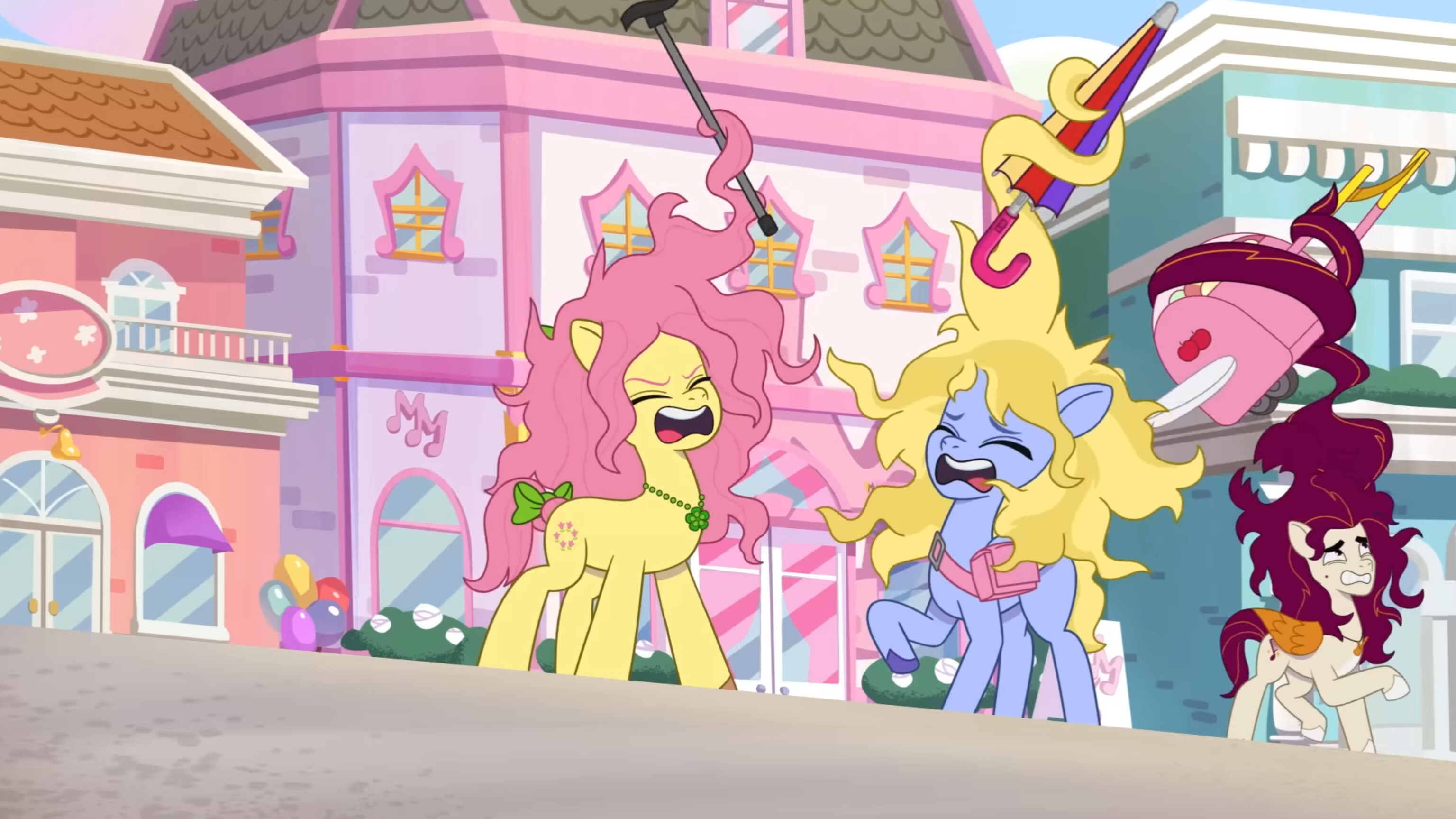 #3234016 - safe, screencap, fifi (g5), posey bloom, rocky riff, earth pony, pegasus, pony, g5 ...