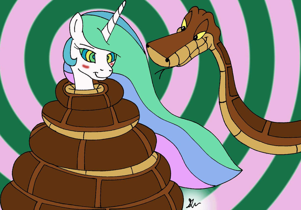 #3236299 - safe, artist:lol20, princess celestia, alicorn, pony, snake, g4, blushing, coils, duo ...