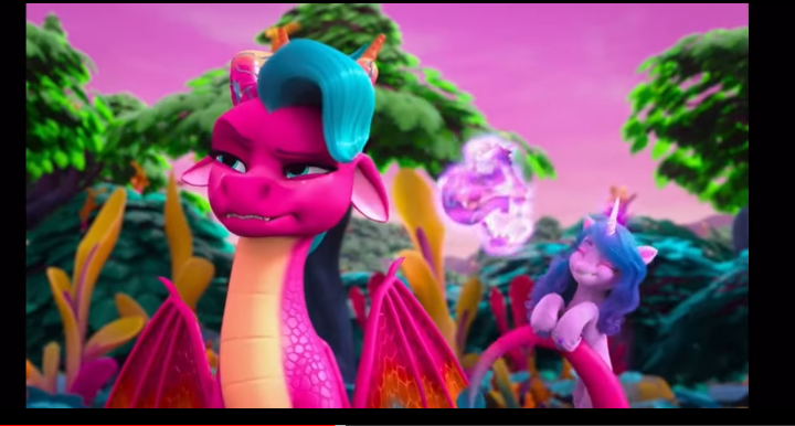 #3258123 - safe, screencap, blaize skysong, izzy moonbow, dragon, pony, unicorn, g5, my little ...