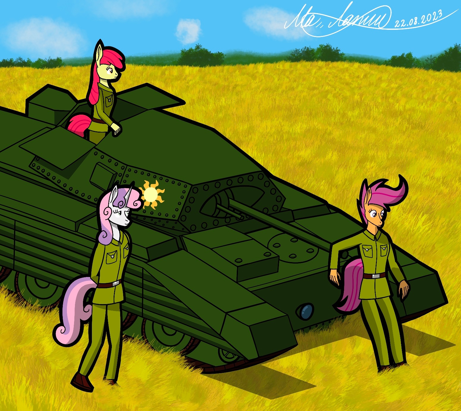 #3258409 - safe, artist:naret_web, apple bloom, scootaloo, sweetie ...