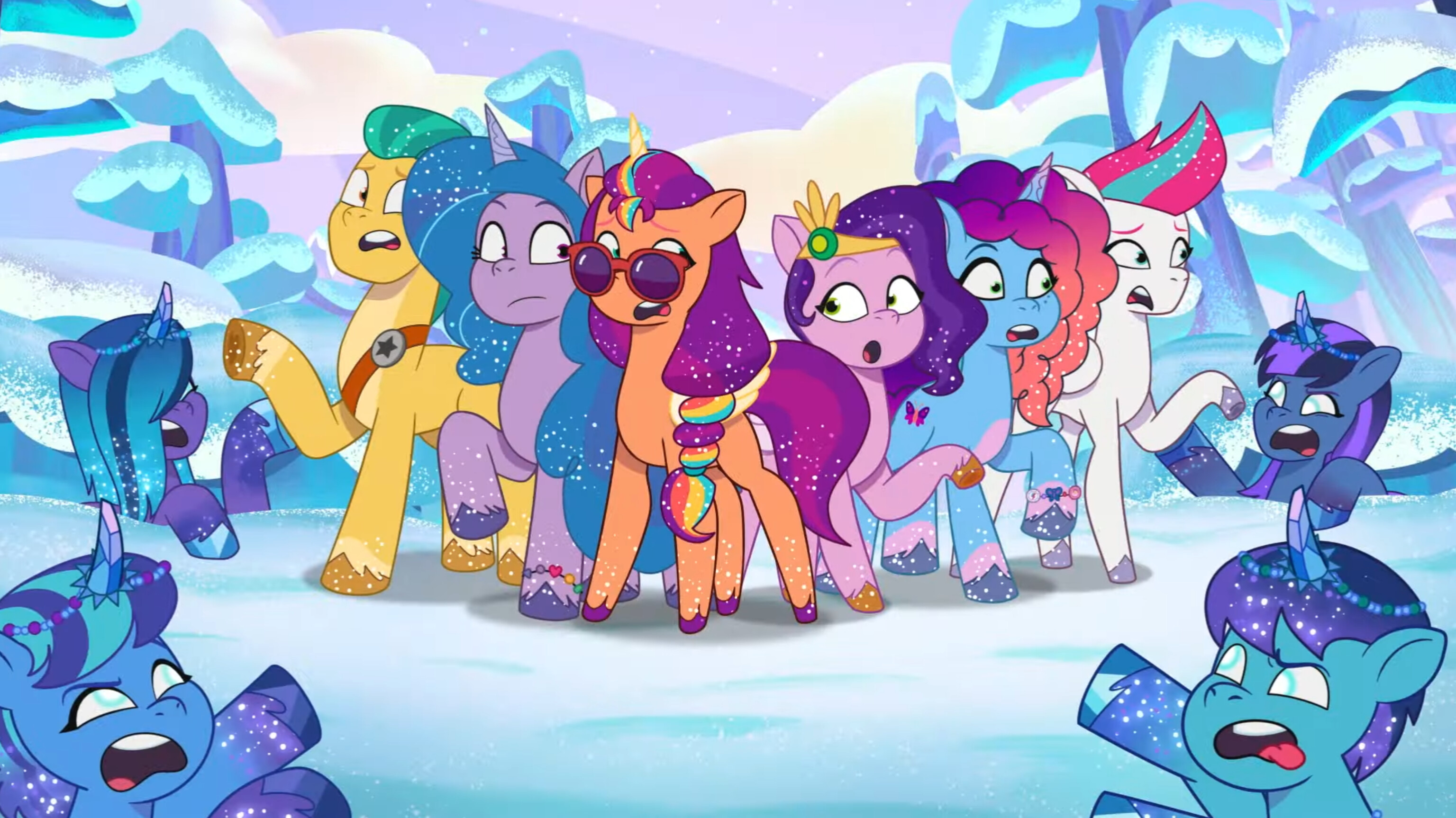 #3266257 - safe, screencap, hitch trailblazer, izzy moonbow, misty brightdawn, pipp petals ...