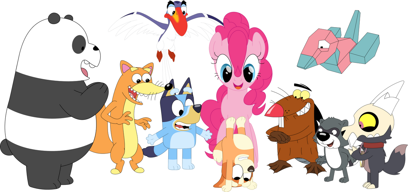 #3267306 - safe, artist:porygon2z, pinkie pie, bear, beaver, bird, dog ...