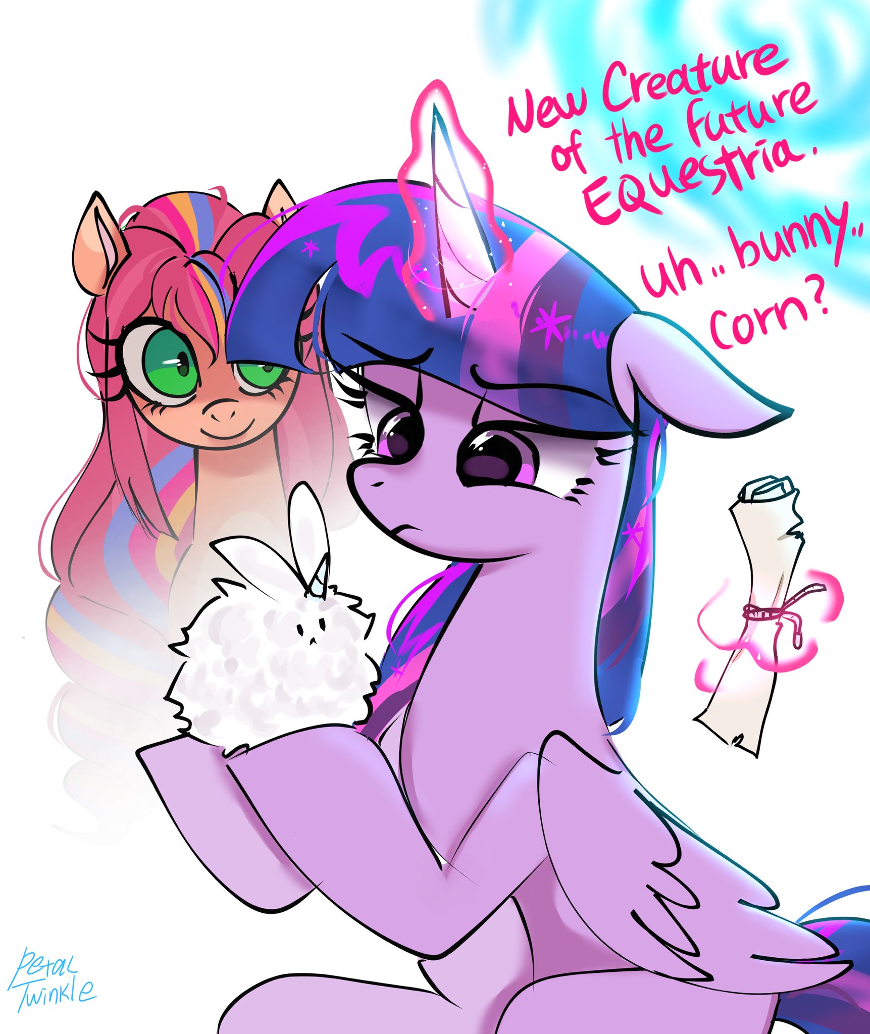#3254841 - safe, artist:petaltwinkle, sunny starscout, twilight sparkle, alicorn, bunnicorn ...