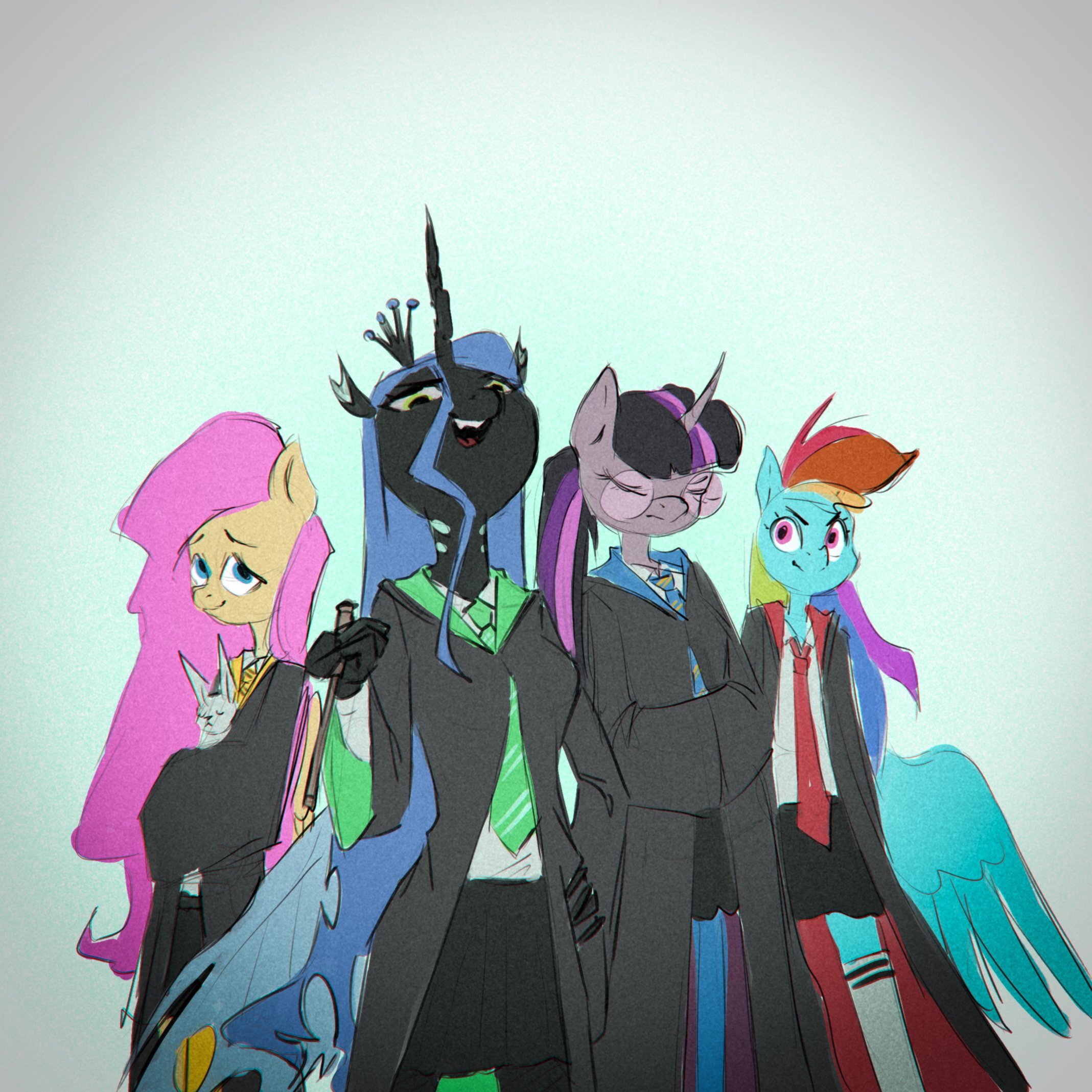 #3043178 - safe, artist:haku nichiya, fluttershy, queen chrysalis ...