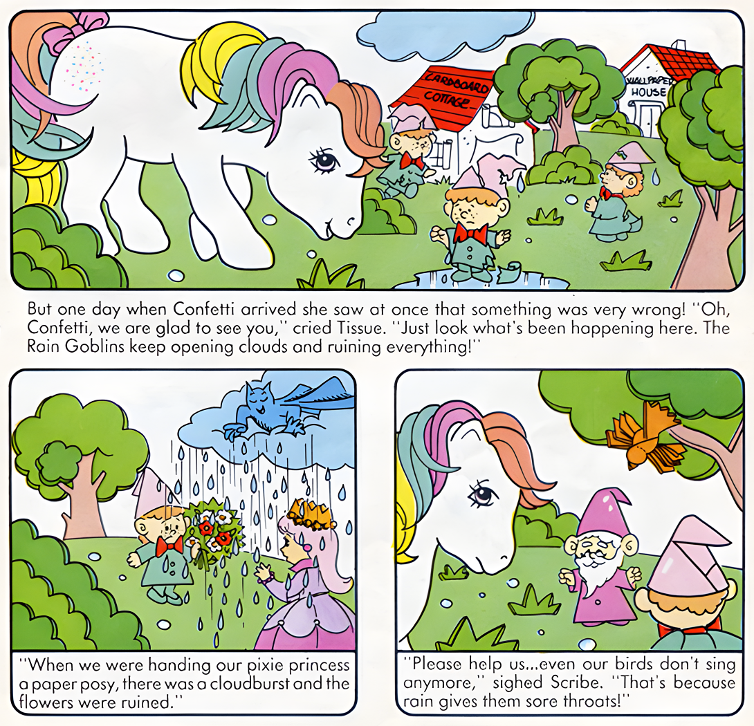 #3047227 - artist needed, safe, official comic, confetti (g1), earth pony, humanoid, paper pixie ...