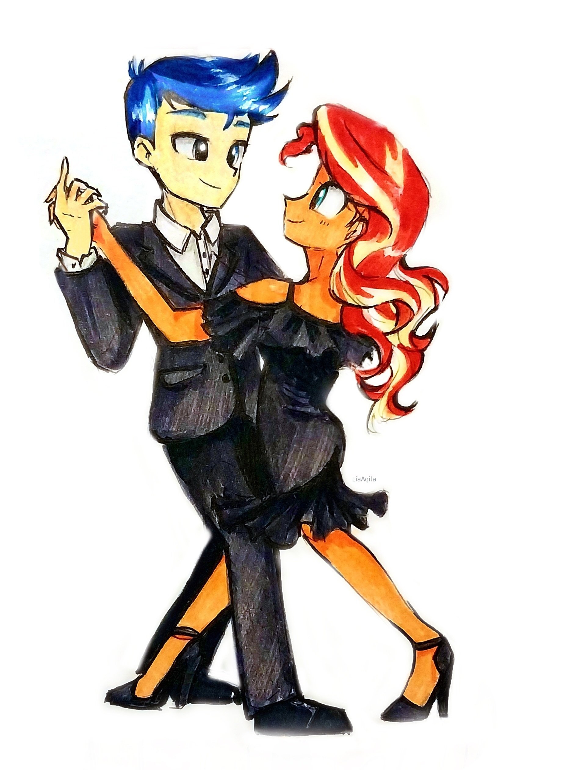 #3049018 - safe, artist:liaaqila, flash sentry, sunset shimmer, human ...