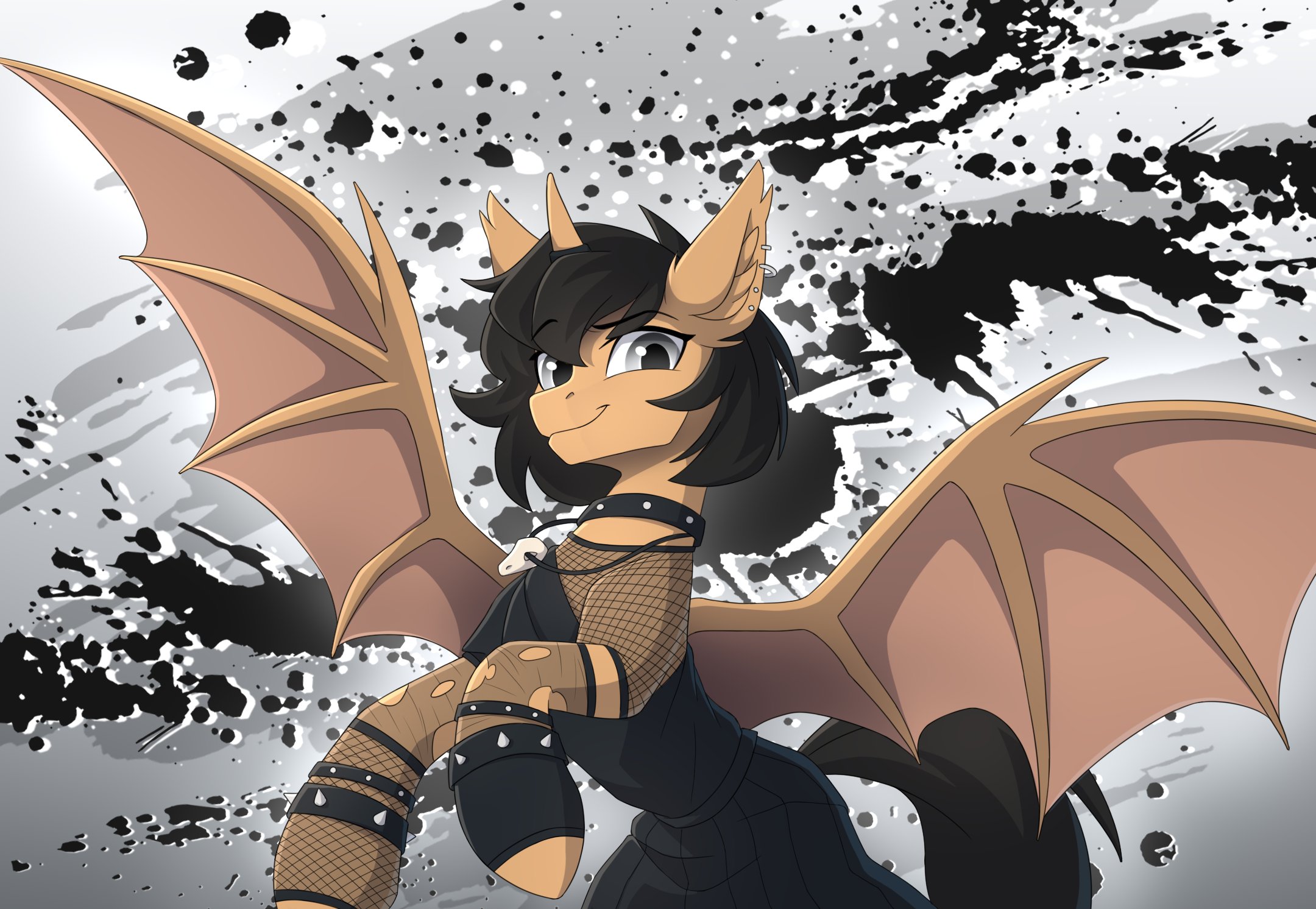 #3038613 - safe, artist:strafe blitz, oc, oc only, bat pony, demon ...