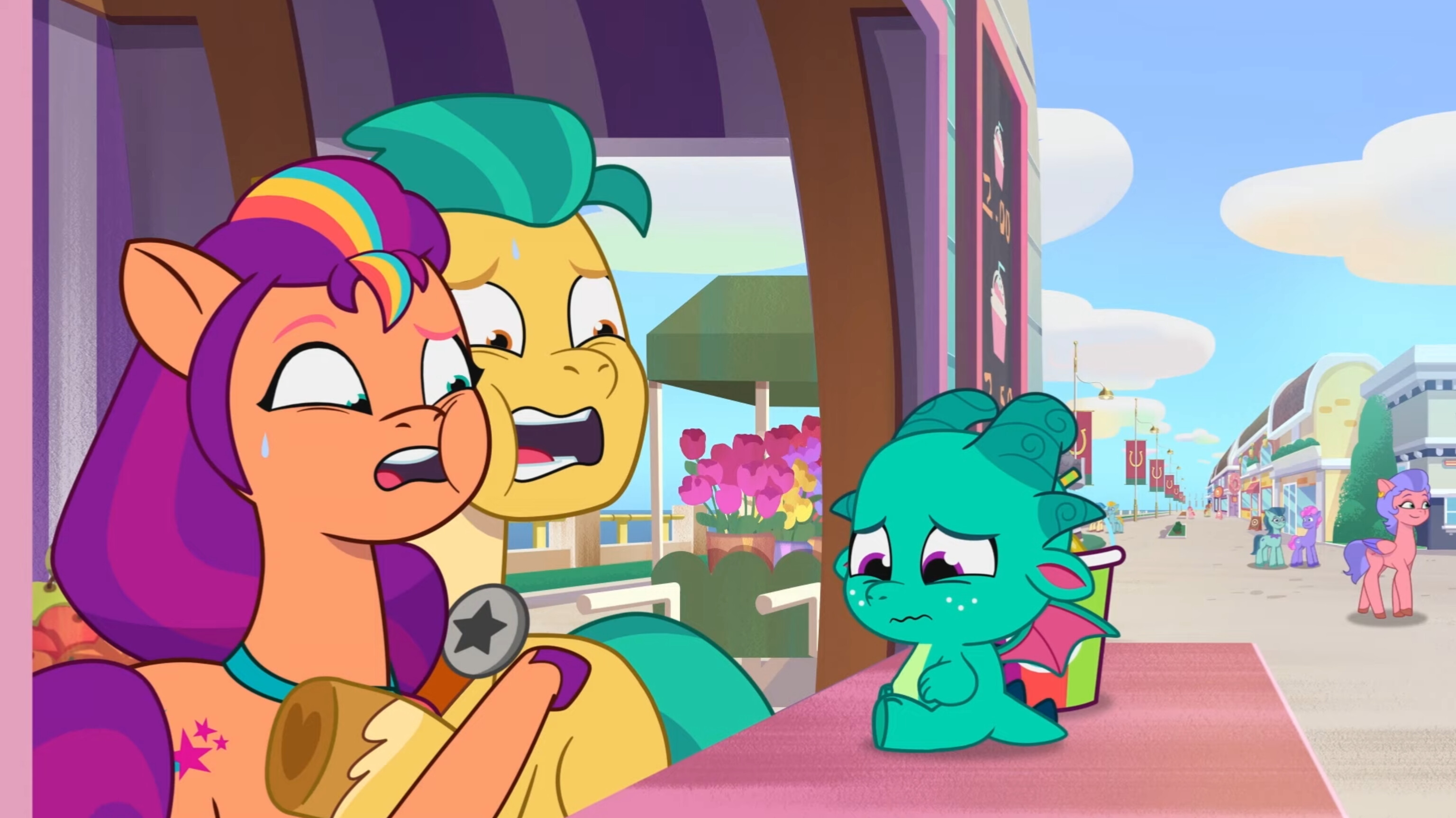 #3052113 - safe, screencap, autumn skies, cherry flyaway, delightful trifle, hitch trailblazer ...