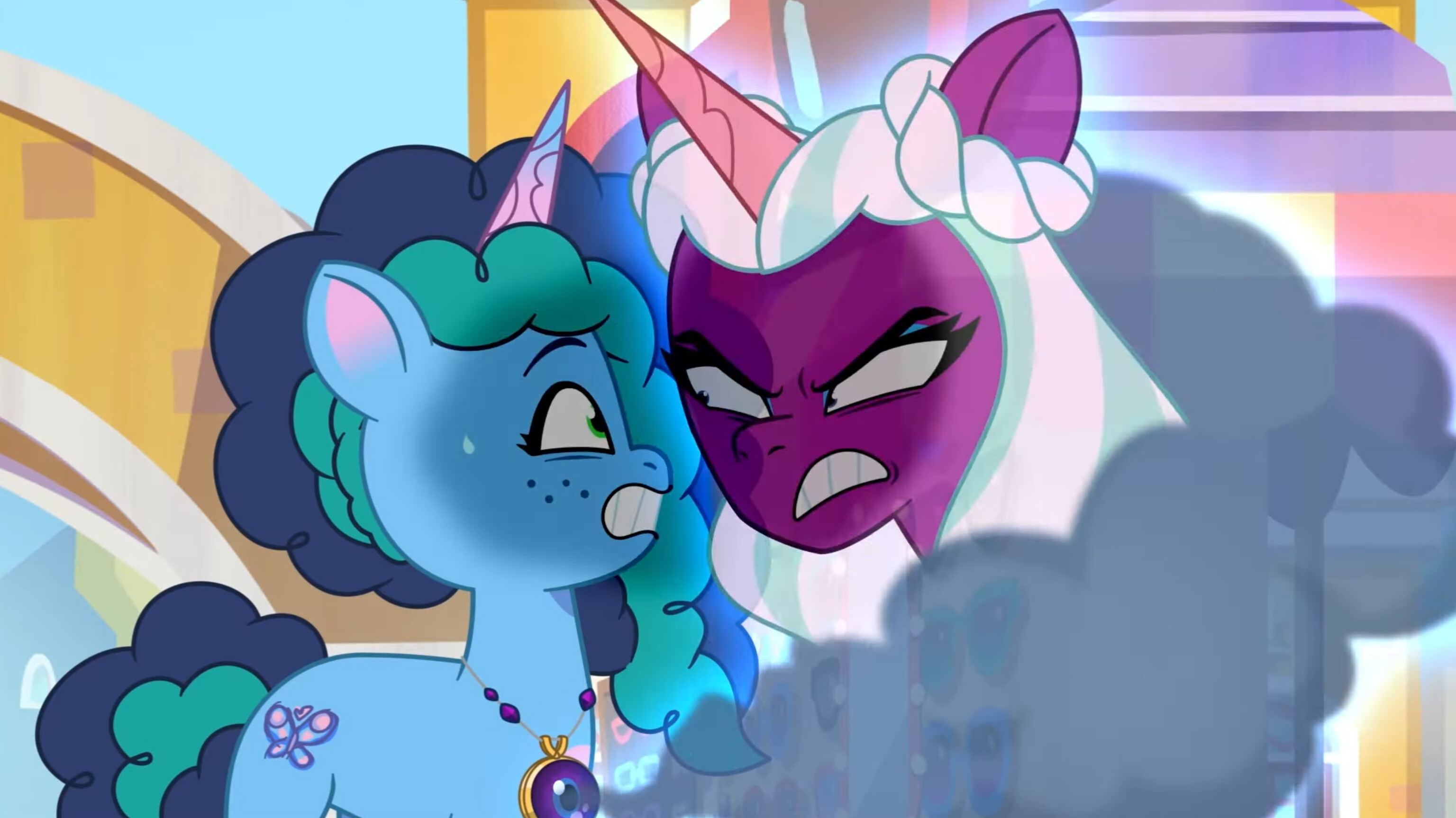 #3052347 - safe, screencap, misty brightdawn, opaline arcana, alicorn, pony, unicorn, g5, my ...