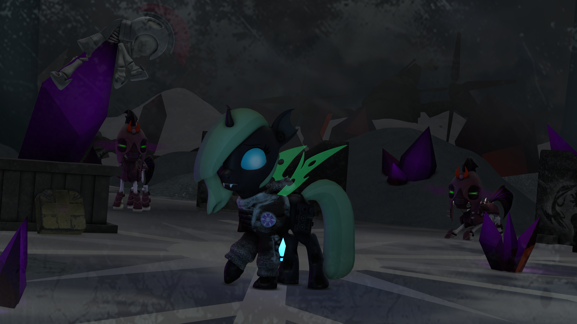 #3052741 - safe, artist:skyarrow, oc, changeling, pony, fallout equestria, 3d, crystal, crystal ...