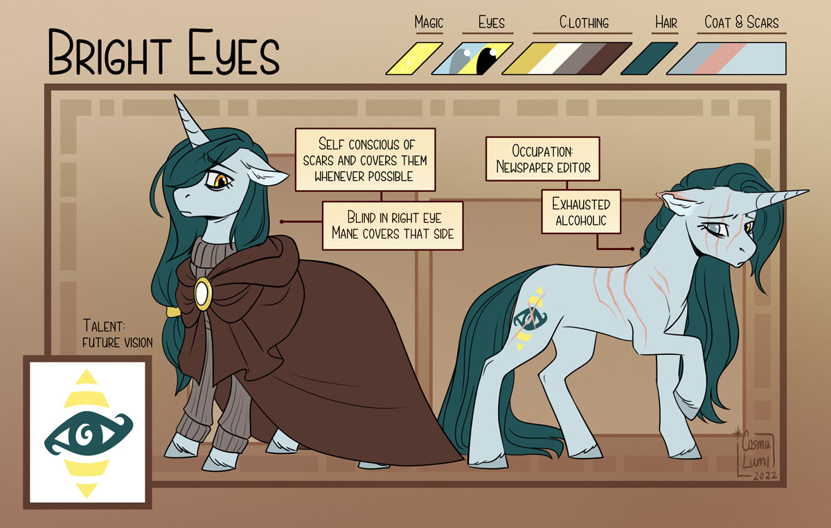 #3062524 - safe, artist:cosmalumi, oc, oc only, oc:bright eyes, pony, unicorn, horn, solo ...