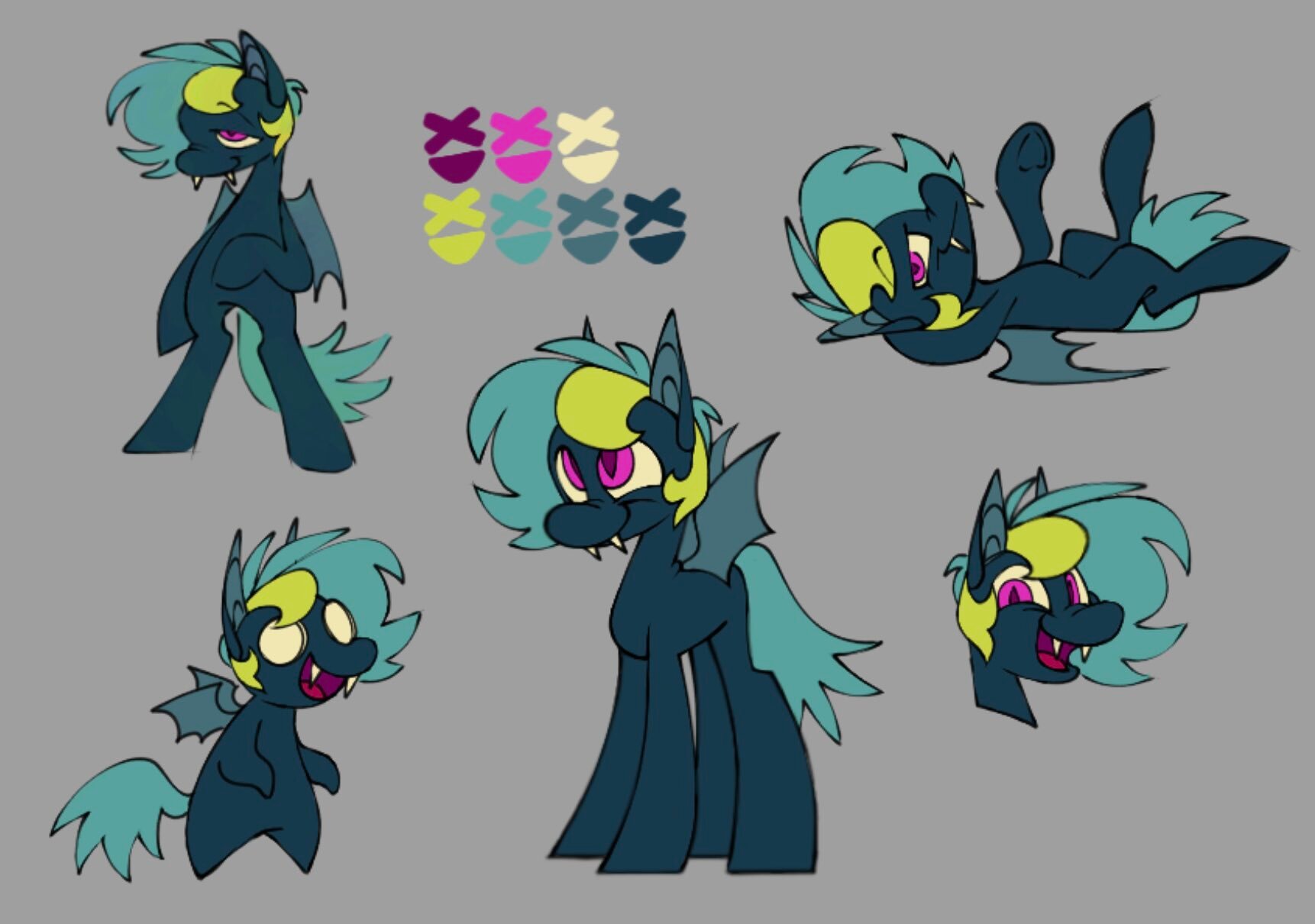 #3065193 - safe, artist:partyponypower, oc, bat pony, pony, fangs, gray background, lying down ...