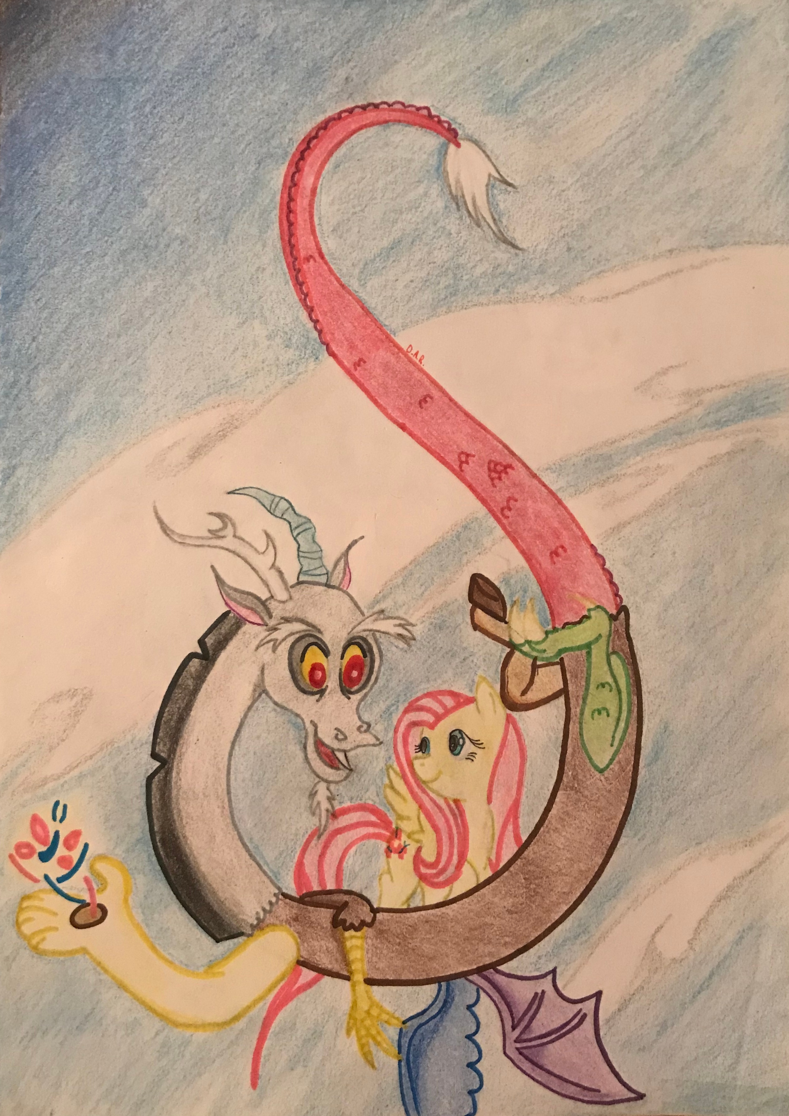 #3058404 - safe, artist:gracefulart693, discord, fluttershy, butterfly ...