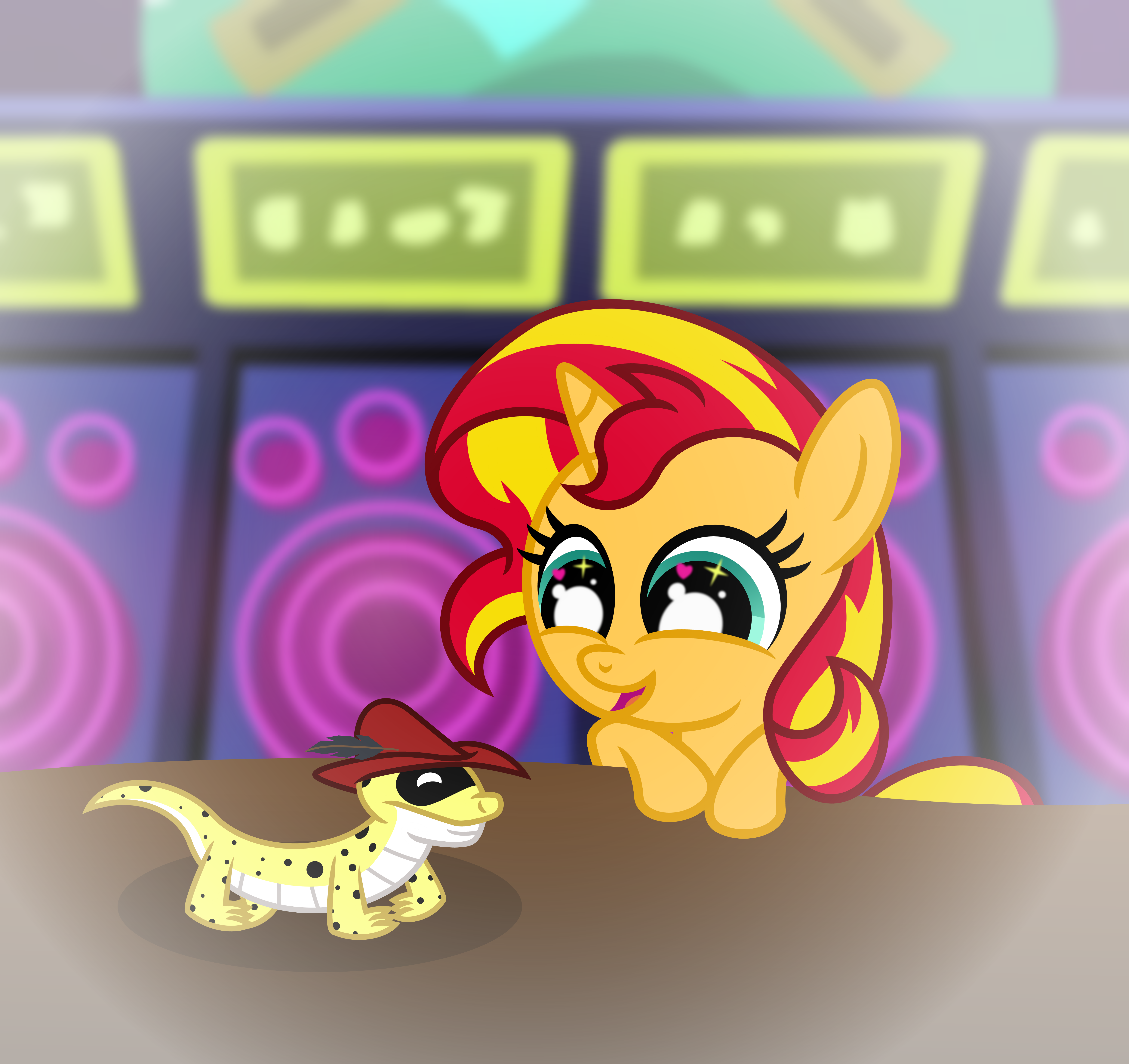 #3059439 - safe, artist:emeraldblast63, ray, sunset shimmer, gecko ...