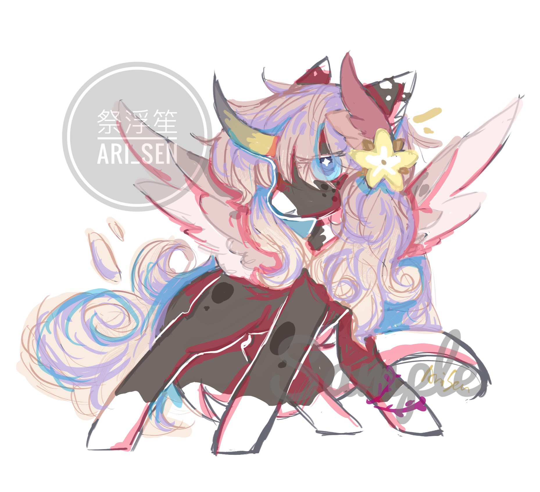 #3078791 - safe, artist:ari__sen, oc, pony, commission, horn, signature ...