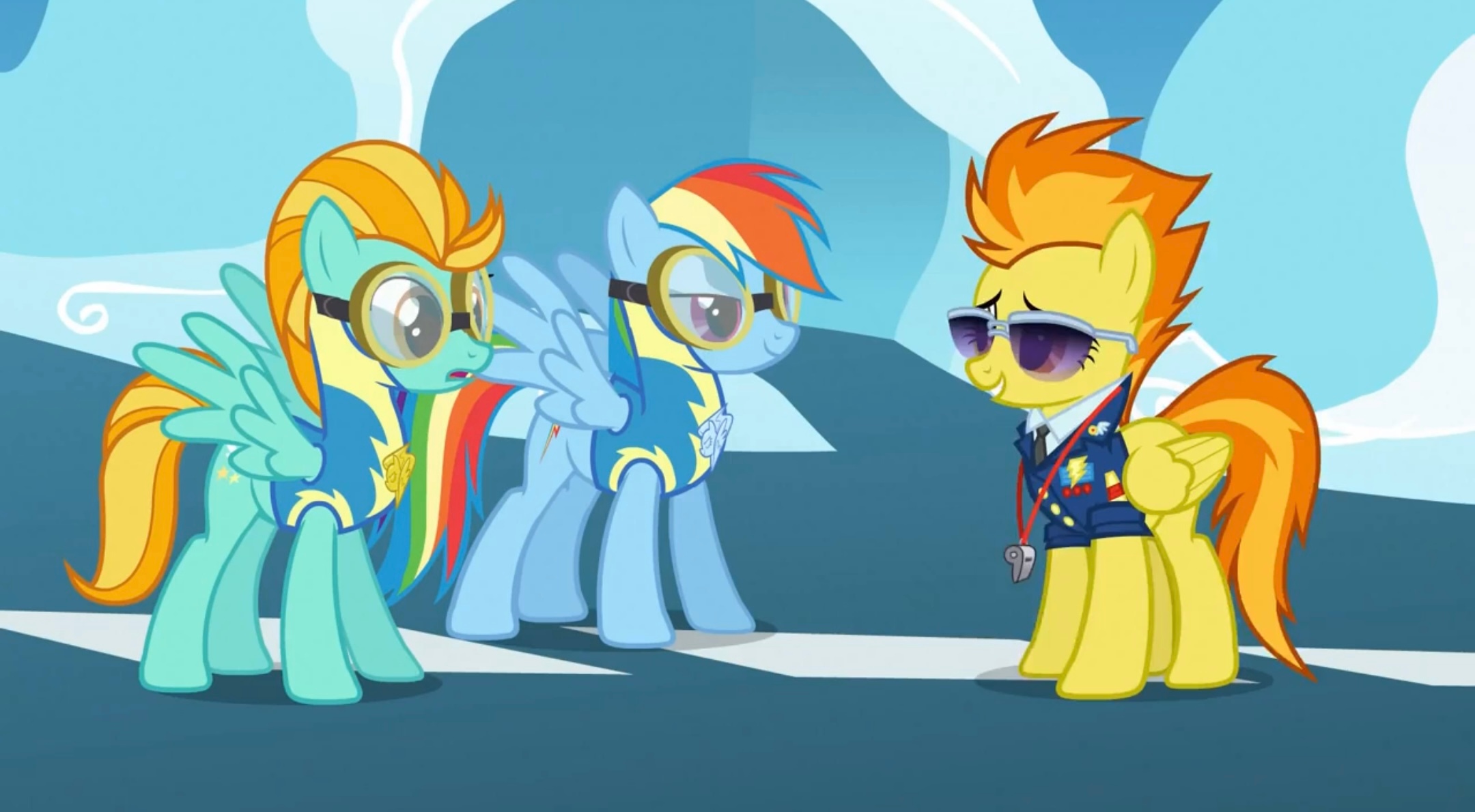 #3113453 - safe, screencap, lightning dust, rainbow dash, spitfire ...