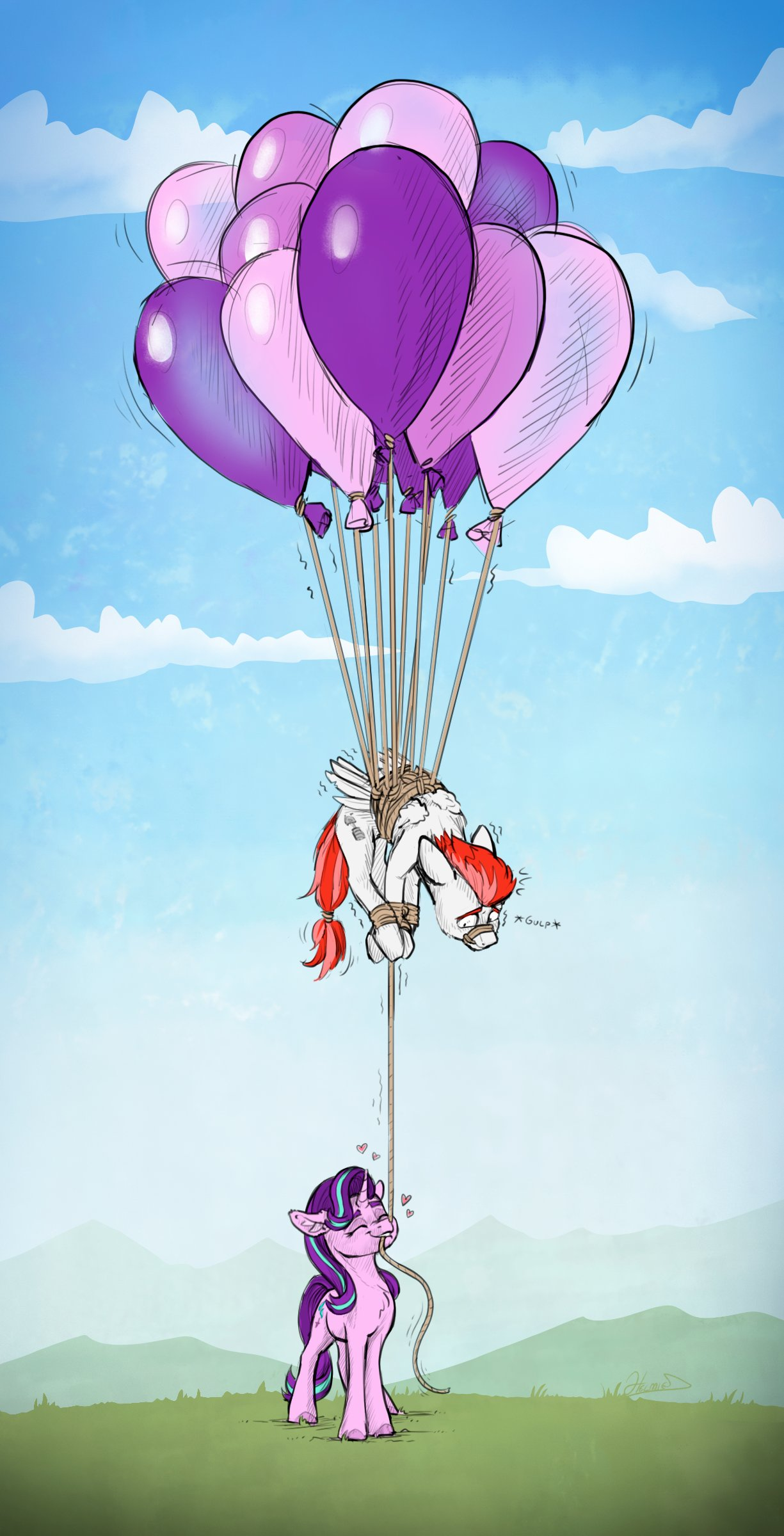 #3114199 - safe, artist:helmie-art, starlight glimmer, oc, oc:swift apex, pegasus, pony, unicorn ...