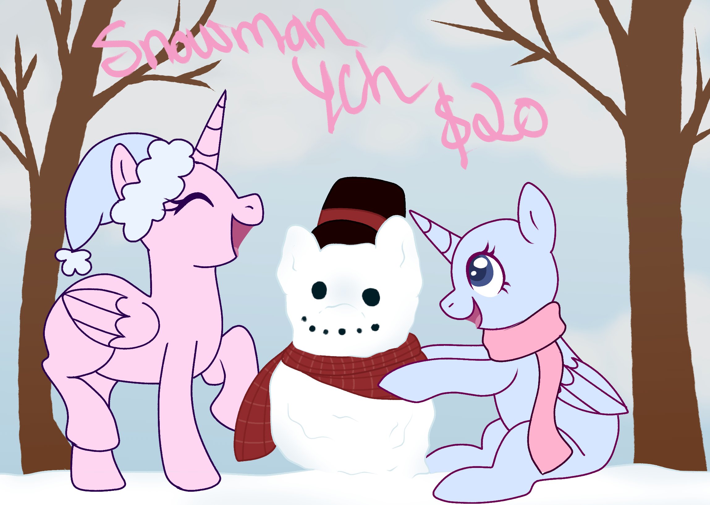 #3087282 - safe, artist:orcabunnies, pony, duo, snow, snowpony, ych ...