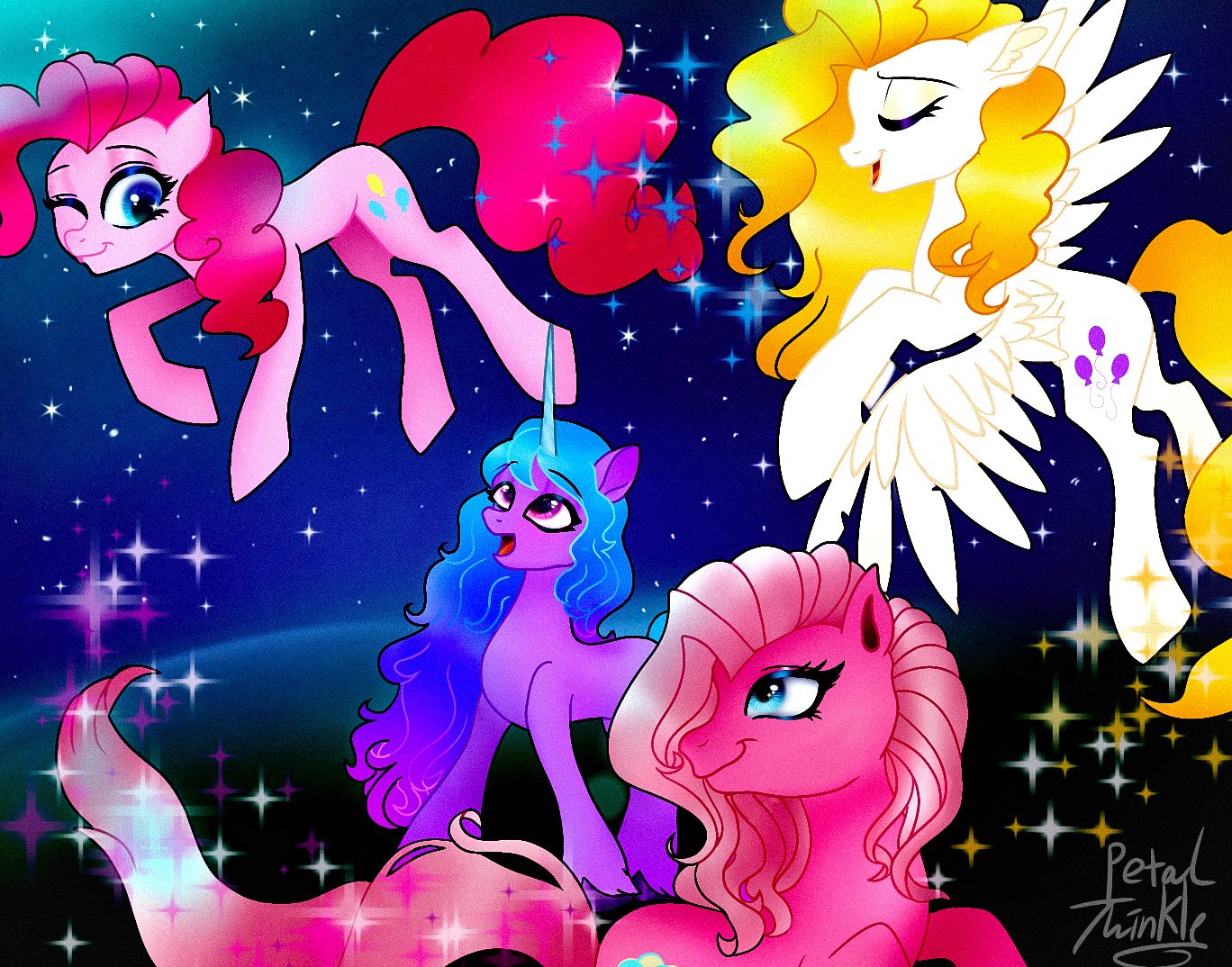 #3088026 - safe, artist:petaltwinkle, izzy moonbow, pinkie pie, pinkie ...