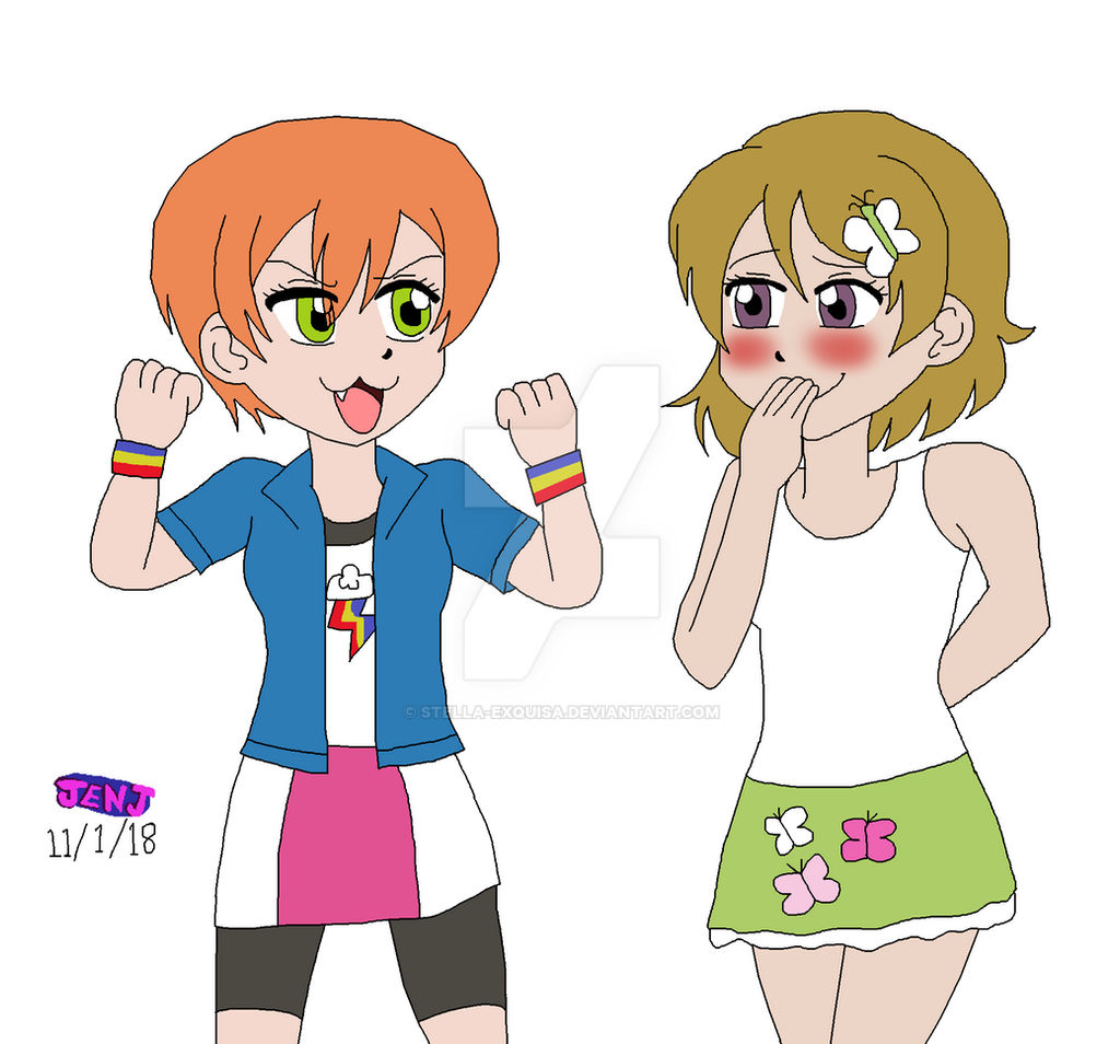 #3088903 - safe, artist:stella-exquisa, fluttershy, rainbow dash, human ...