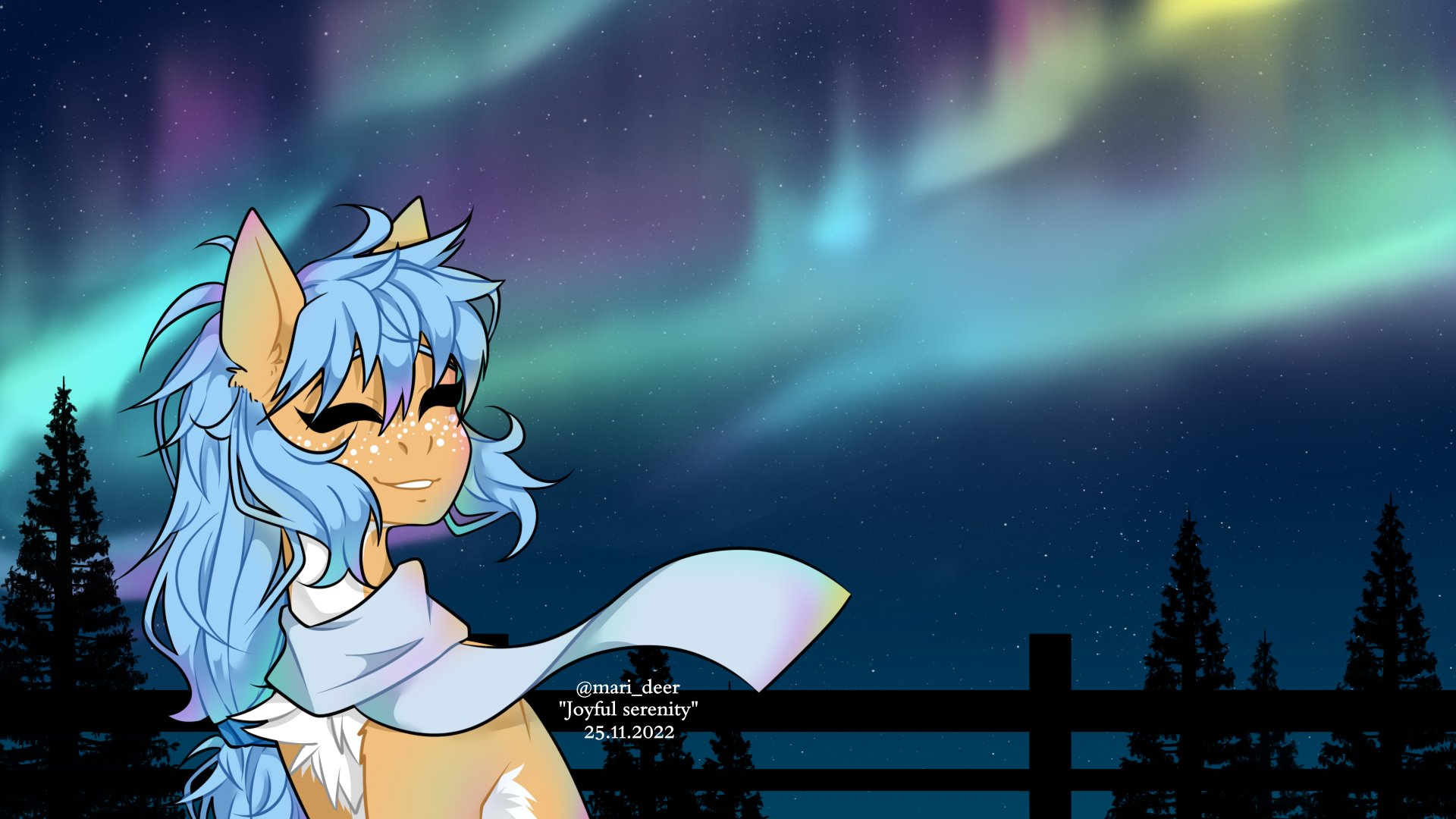 #3088995 - safe, artist:mari_deer, oc, pony, 2022, aurora borealis ...